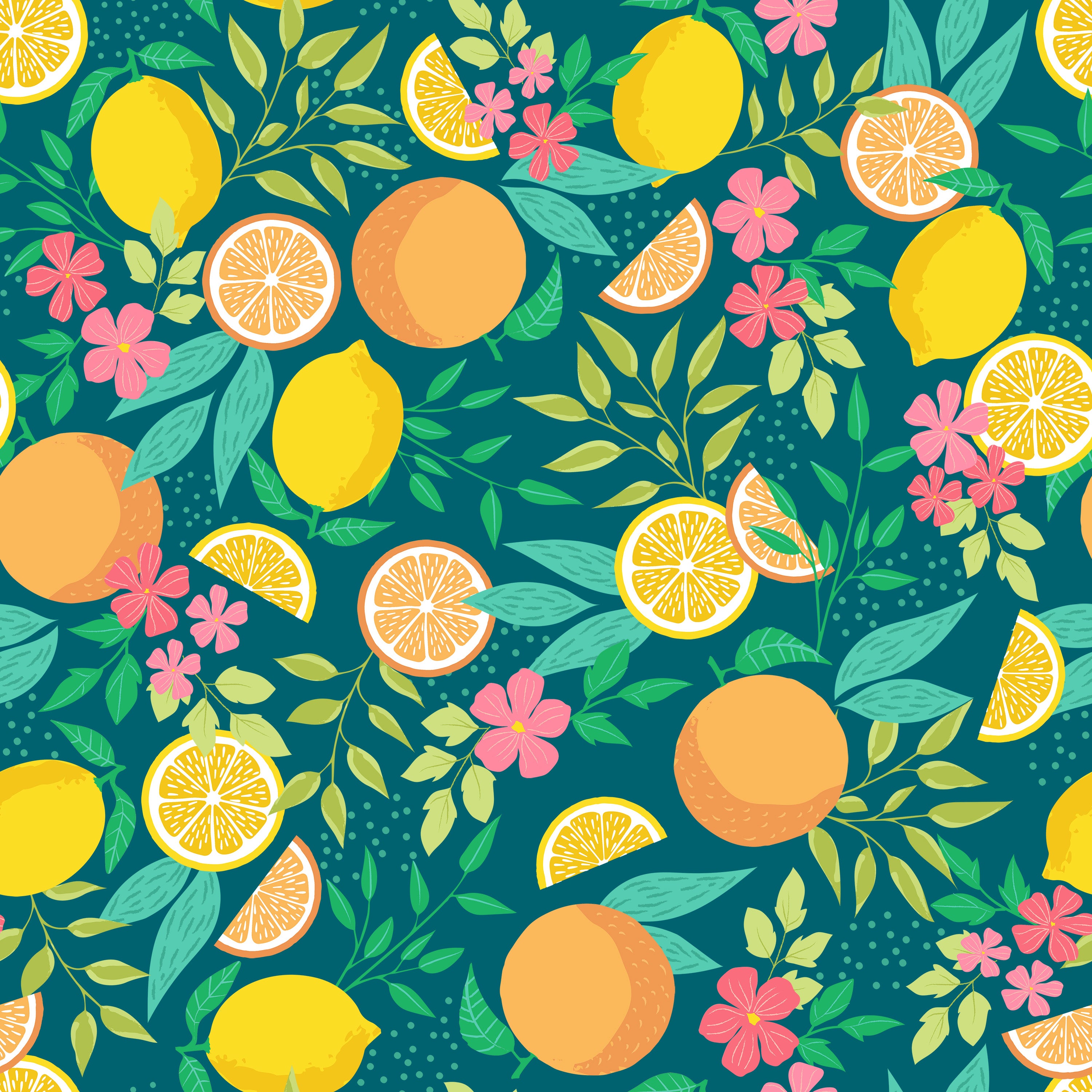 Orange and Lemons on Teal Vinyl Oilcloth Tablecloth - Wipe Clean ...