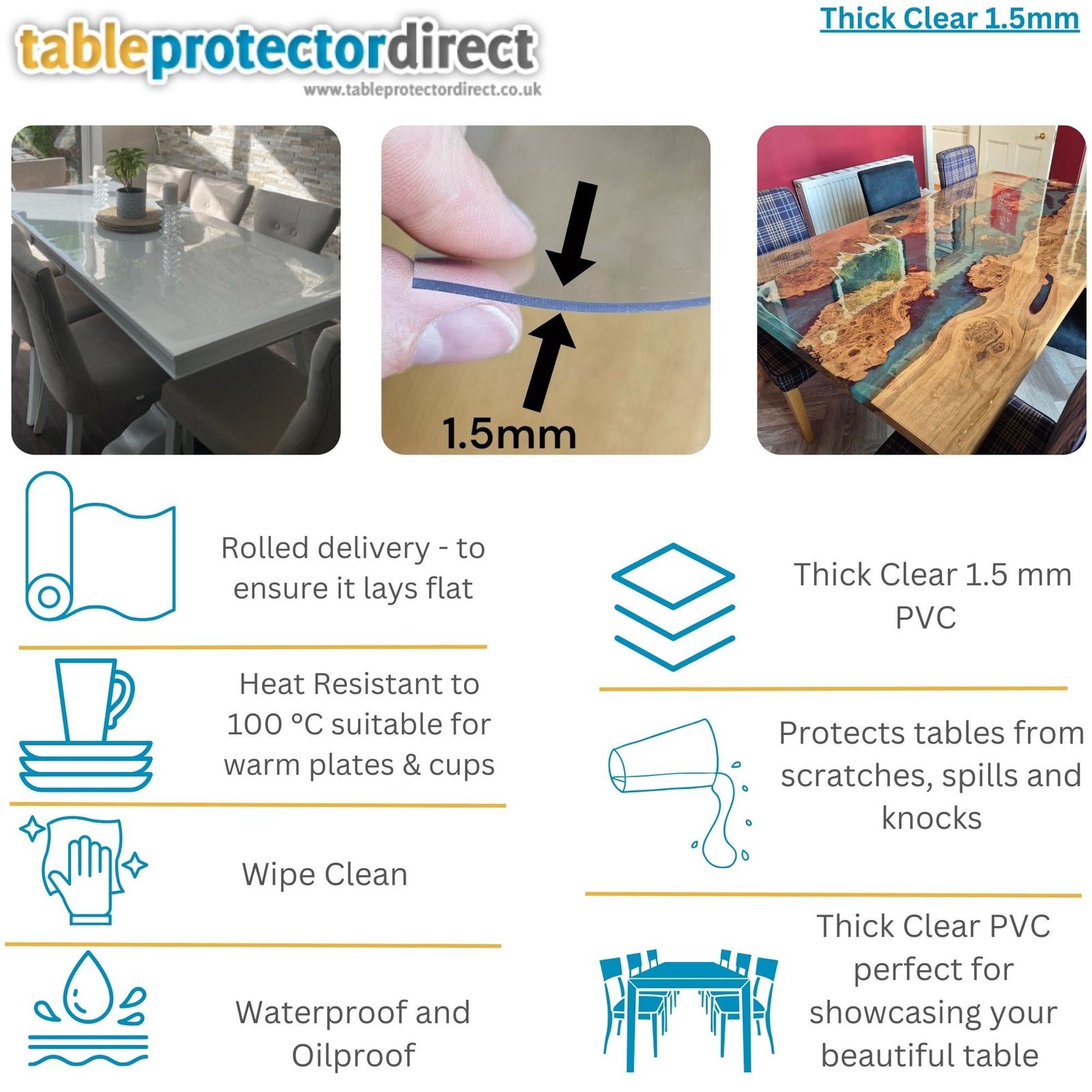 Buy Custom Clear PVC Table Protector | Bespoke Sizes 1.5mm Thick
