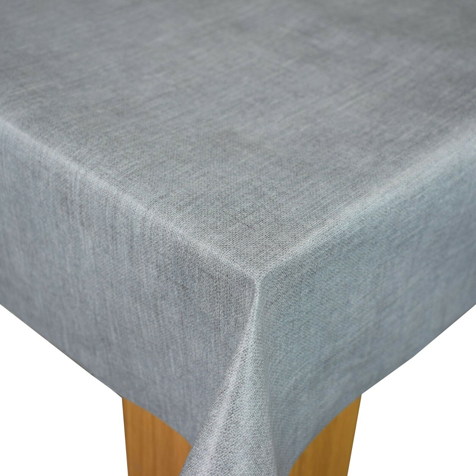 Grey Linen Look PVC Vinyl Wipe Clean Tablecloth 250cm x 140cm Warehous