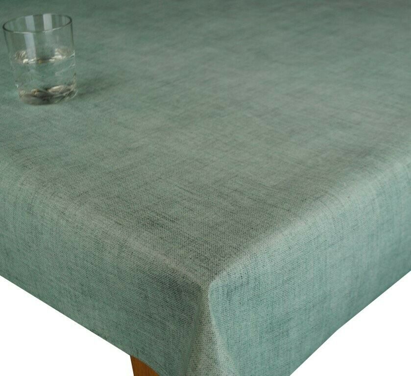 Linen Look Duckegg PVC Vinyl Wipe Clean Tablecloth 200cm x 140cm Wareh