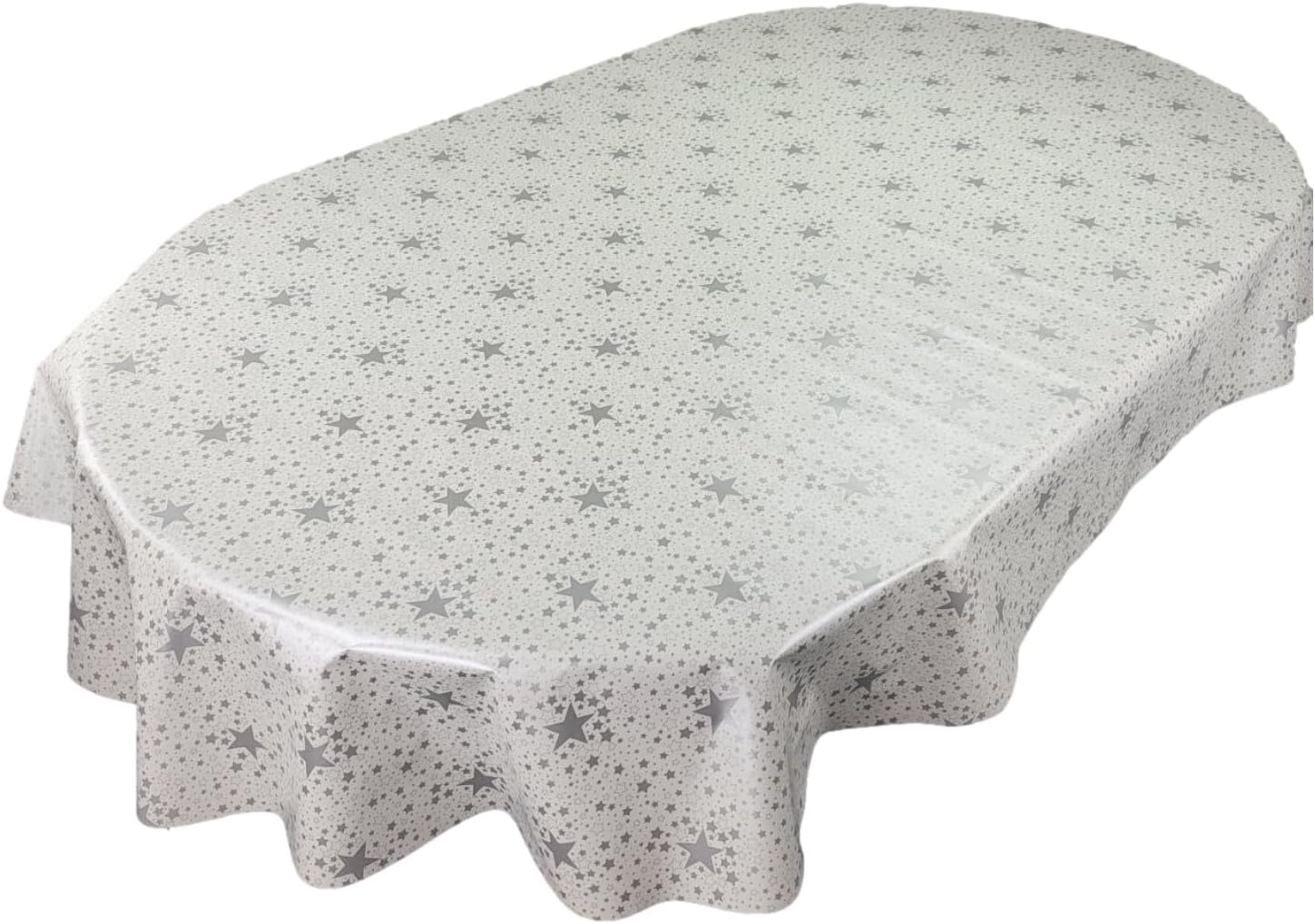 Super Stars Silver vinyl tablecloth OVAL 200cm x 140cm-Warehouse Clear