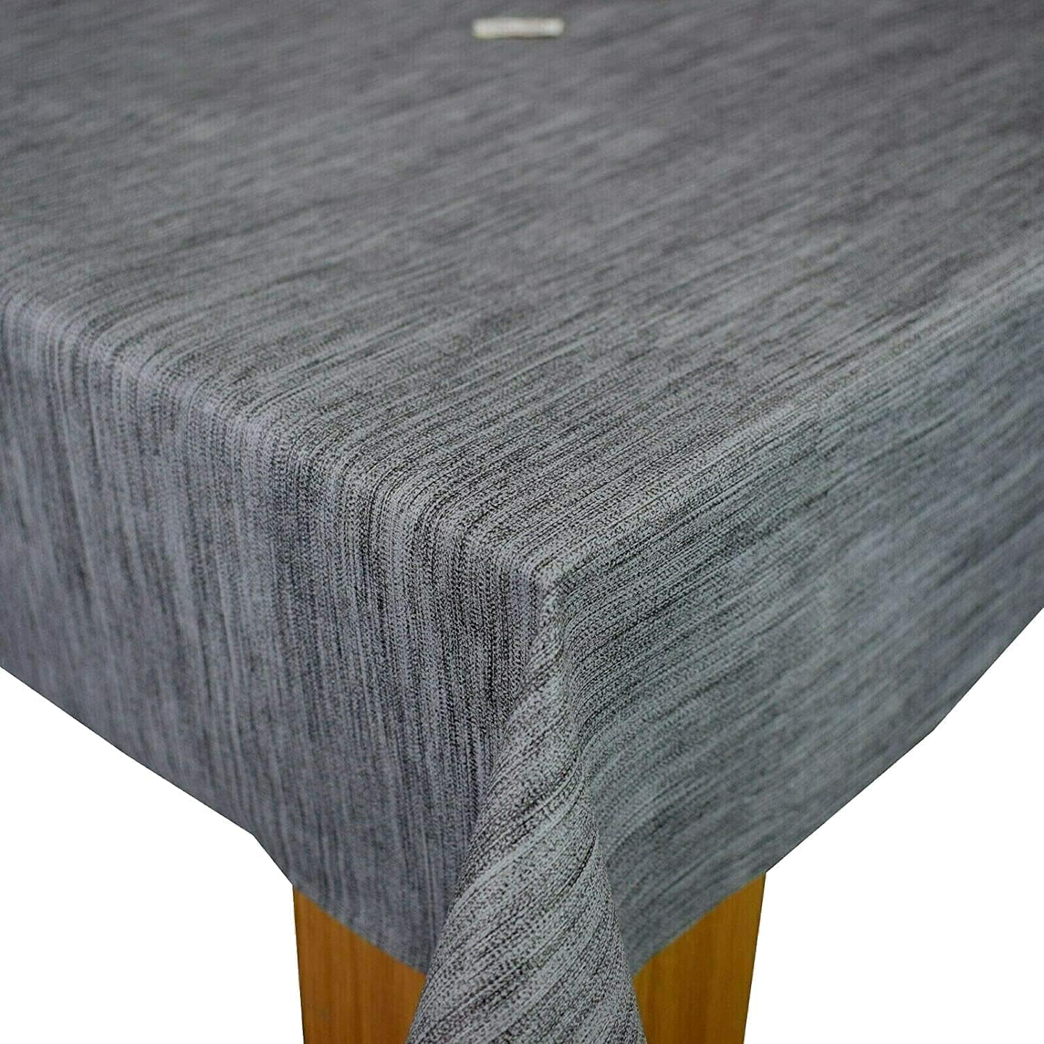 Grey Linen Look Textured PVC Vinyl Wipe Clean Tablecloth 140cm x 140cm