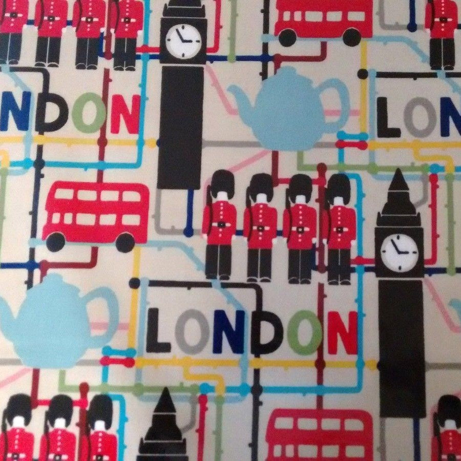 London Multi Cotton Oilcloth Tablecloth - Cotton PVC Oilcloth - Table ...
