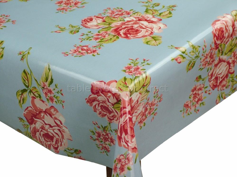 Flora Powder Blue Cotton Oilcloth Tablecloth - Wipe Clean Tablecloths ...