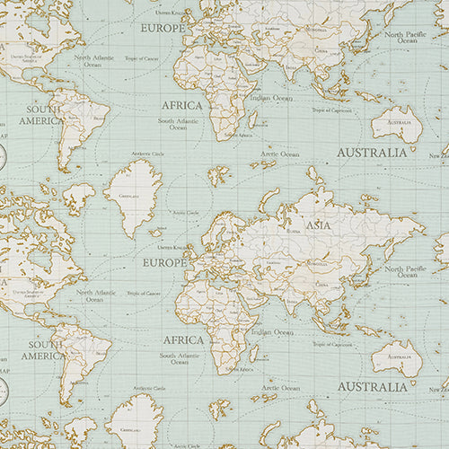 Fryetts World Atlas Map Duckegg Oilcloth - PVC Tablecloths & Vinyl ...