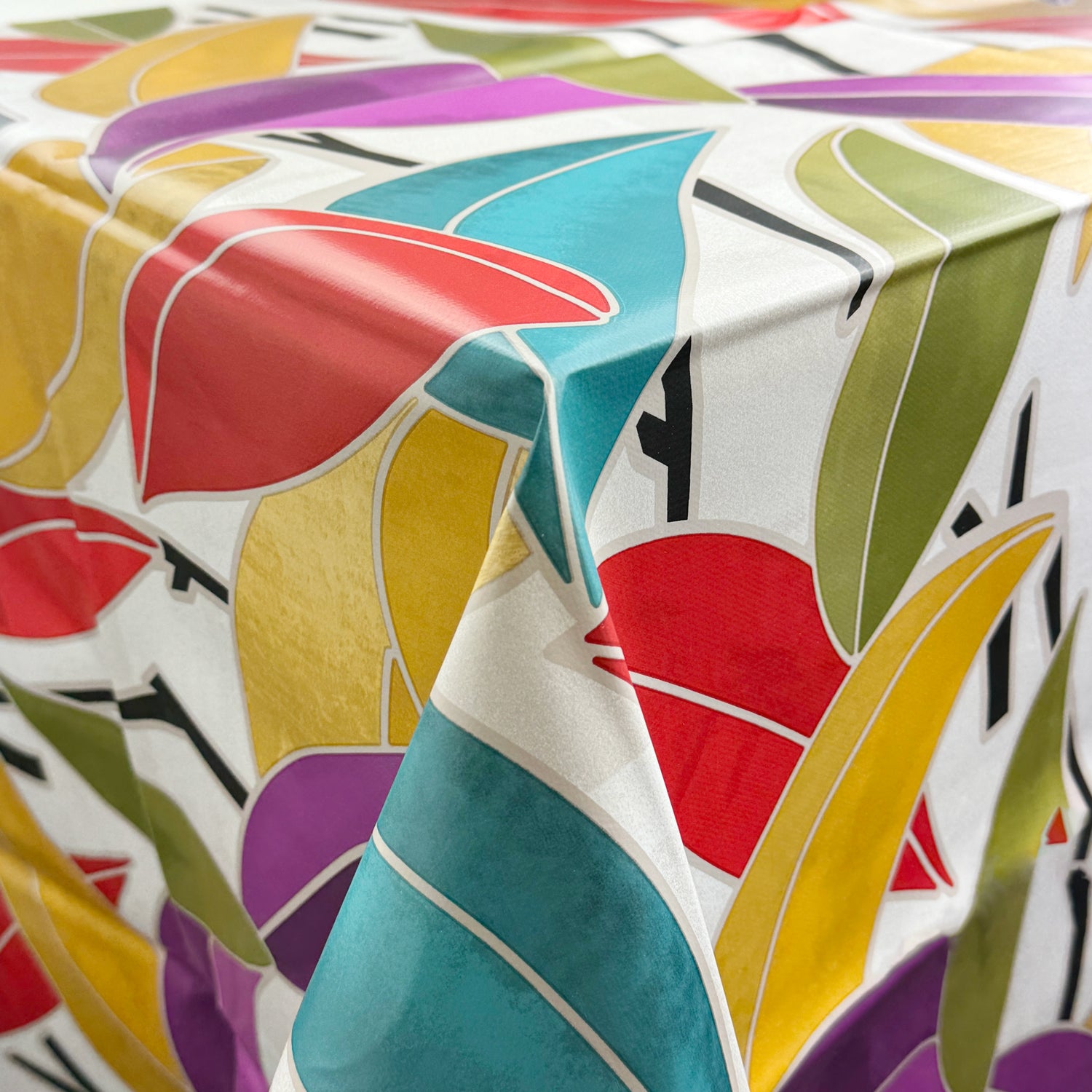 Tropical Leaves Multi Bright PVC Vinyl Oilcloth Tablecloth