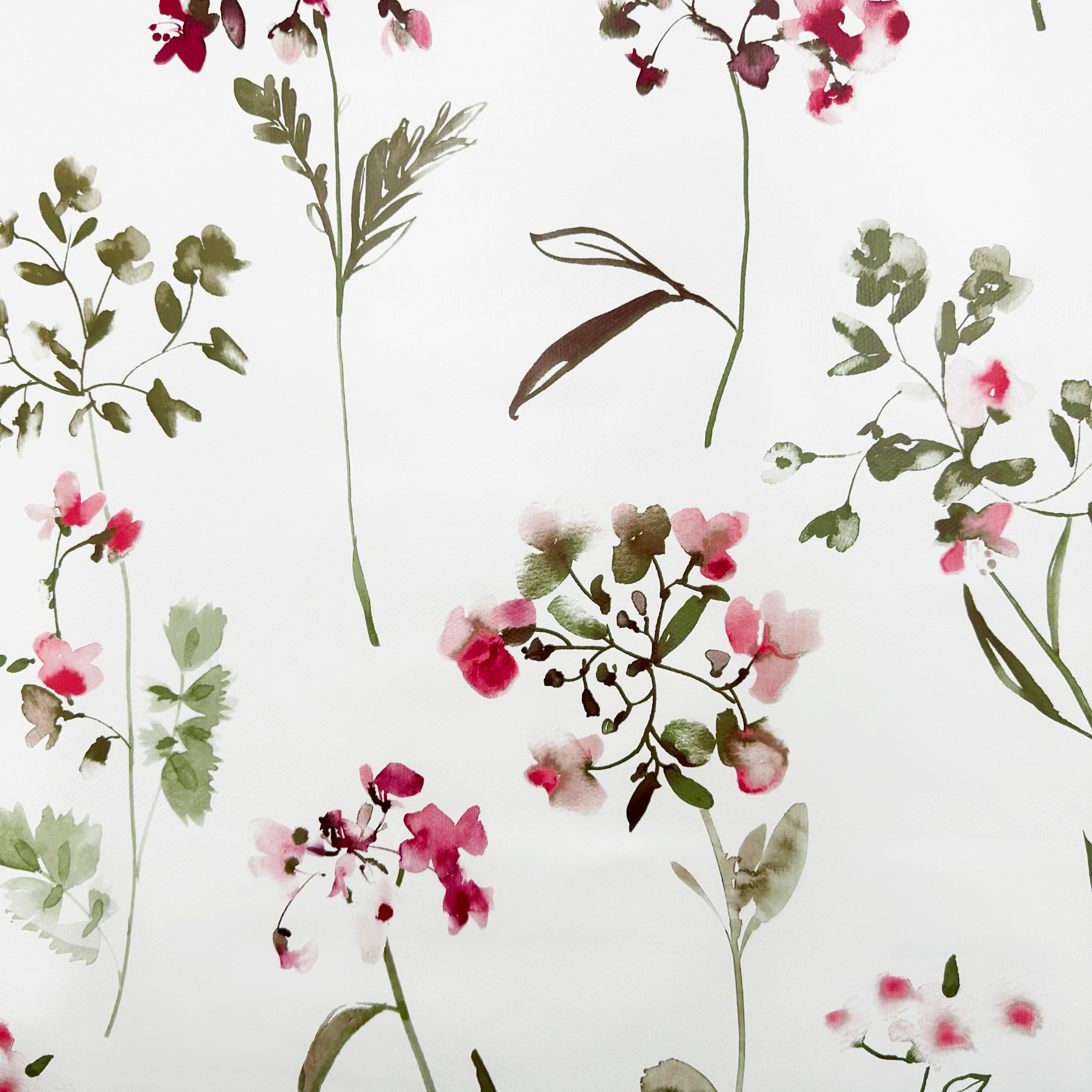 Delicate Watercolour Flower Pink PVC Vinyl Oilcloth Tablecloth