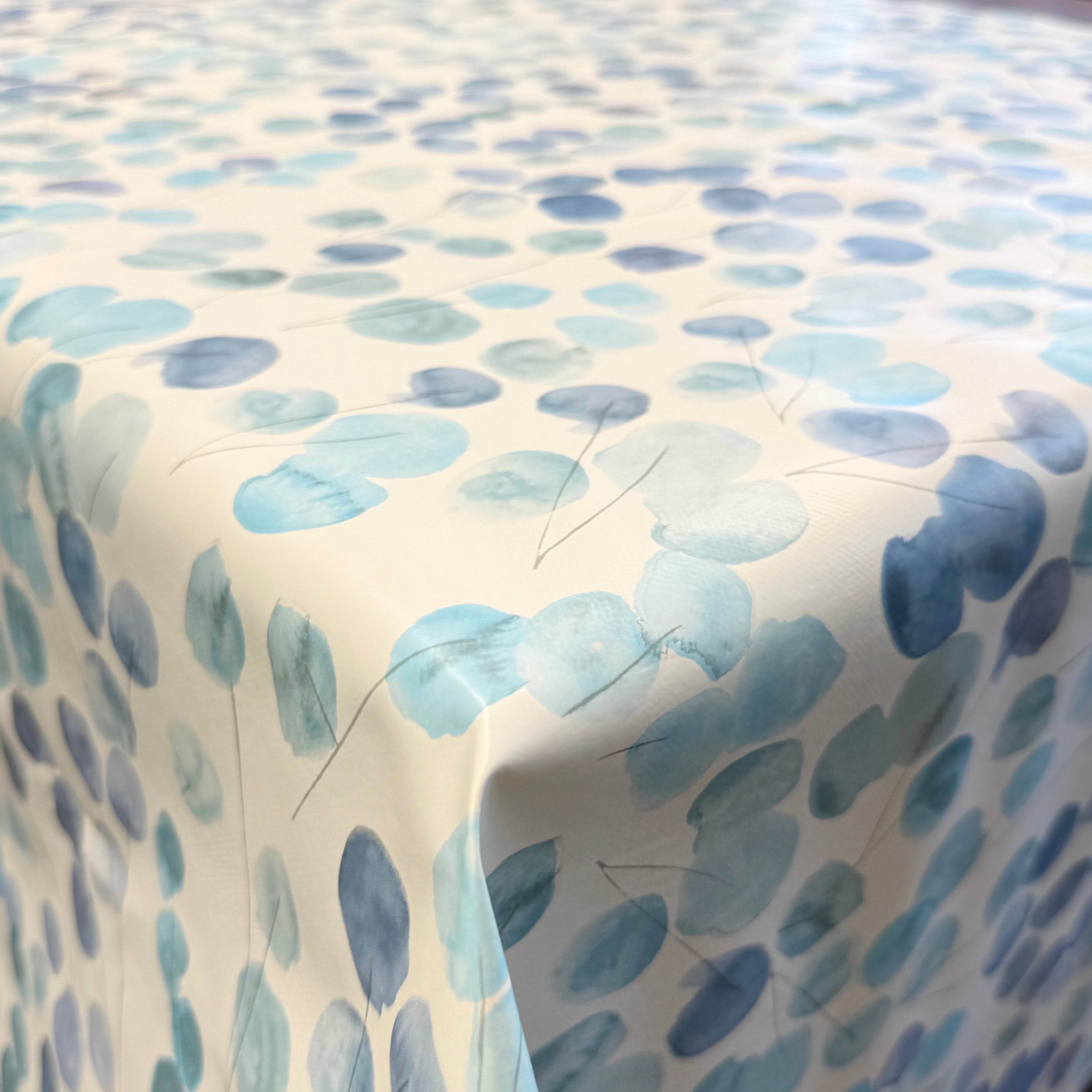 Lunaria Blue PVC Vinyl Oilcloth Tablecloth