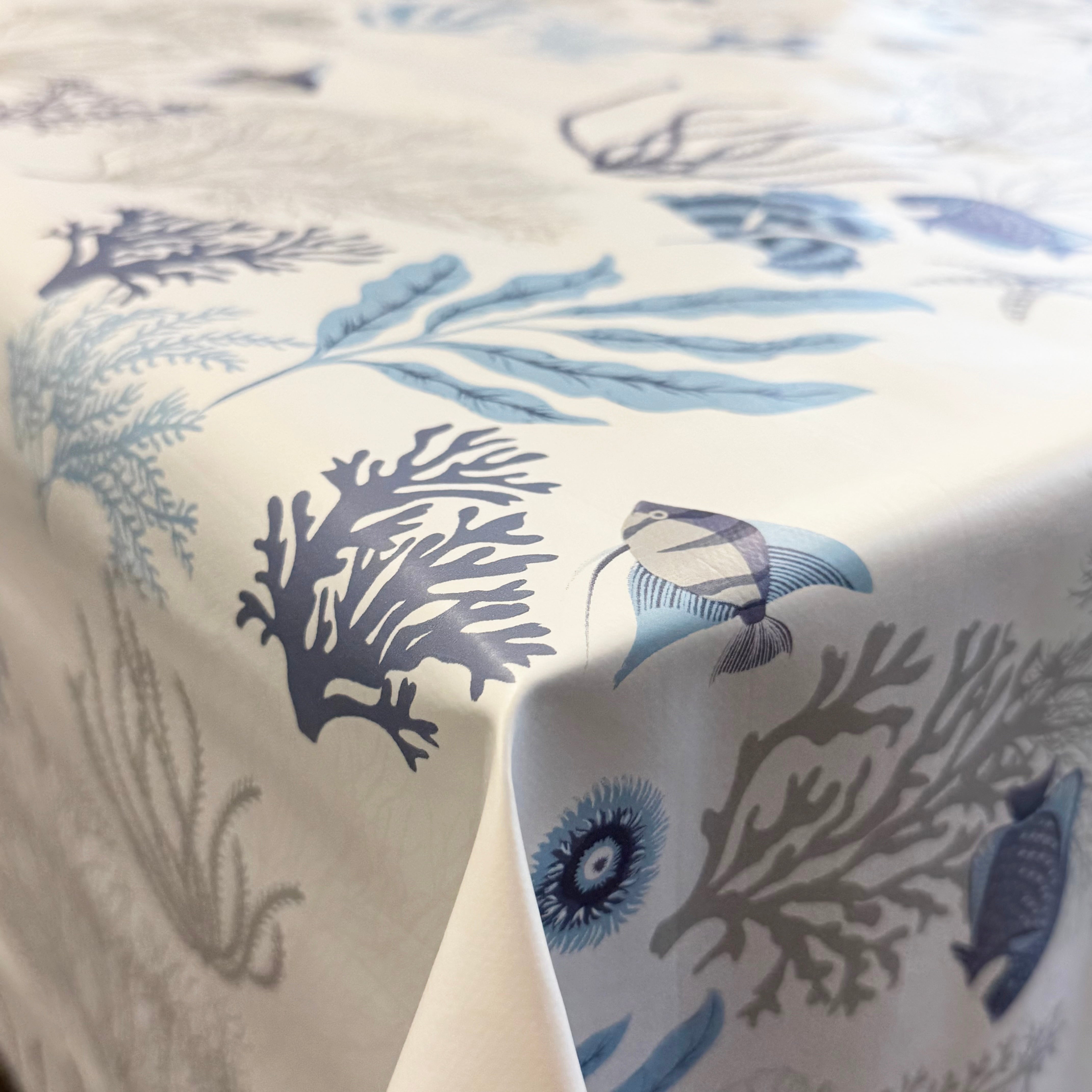 Marine Life Blue and Grey PVC Vinyl Oilcloth Tablecloth