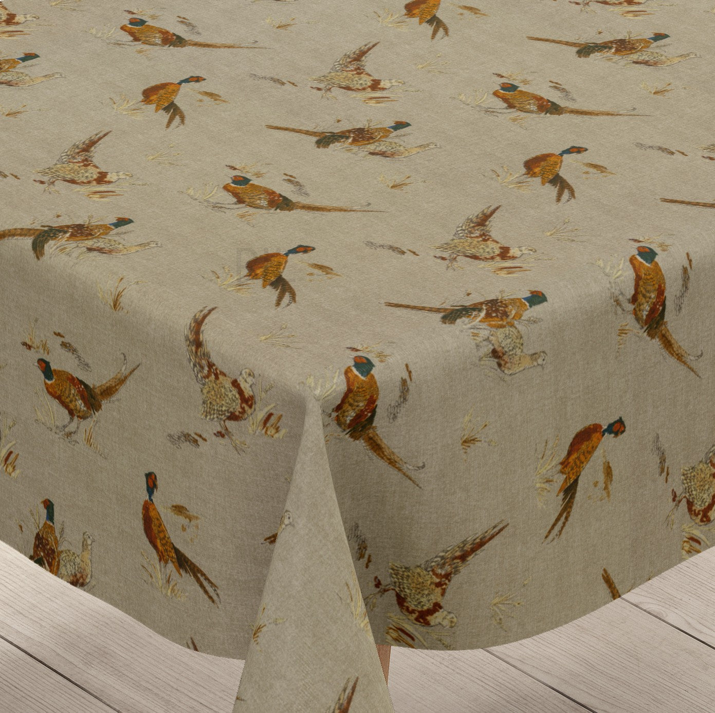 Pheasants Oilcloth Tablecloth Matte Finish