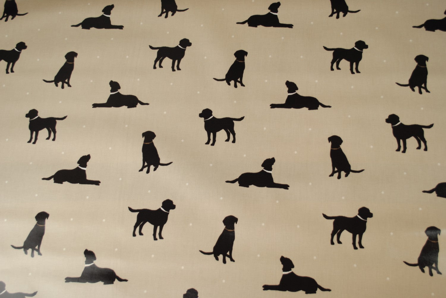 Black dog on natural Oilcloth - PVC Tablecloths & Vinyl Tablecloths