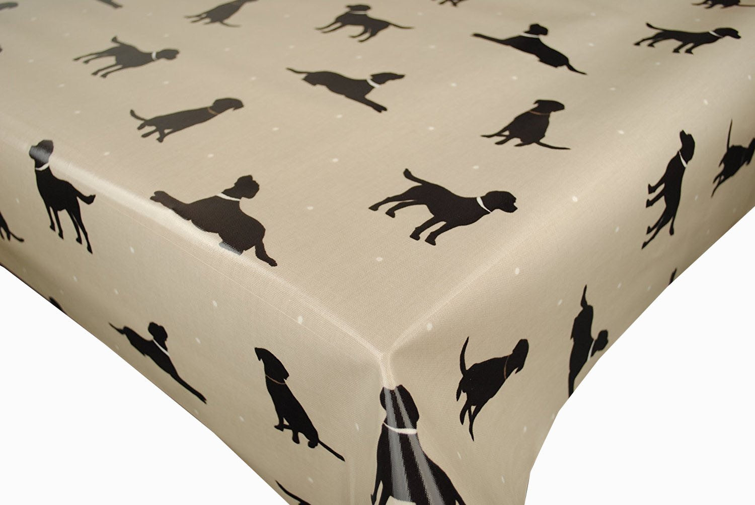 Black dog on natural Oilcloth - PVC Tablecloths & Vinyl Tablecloths