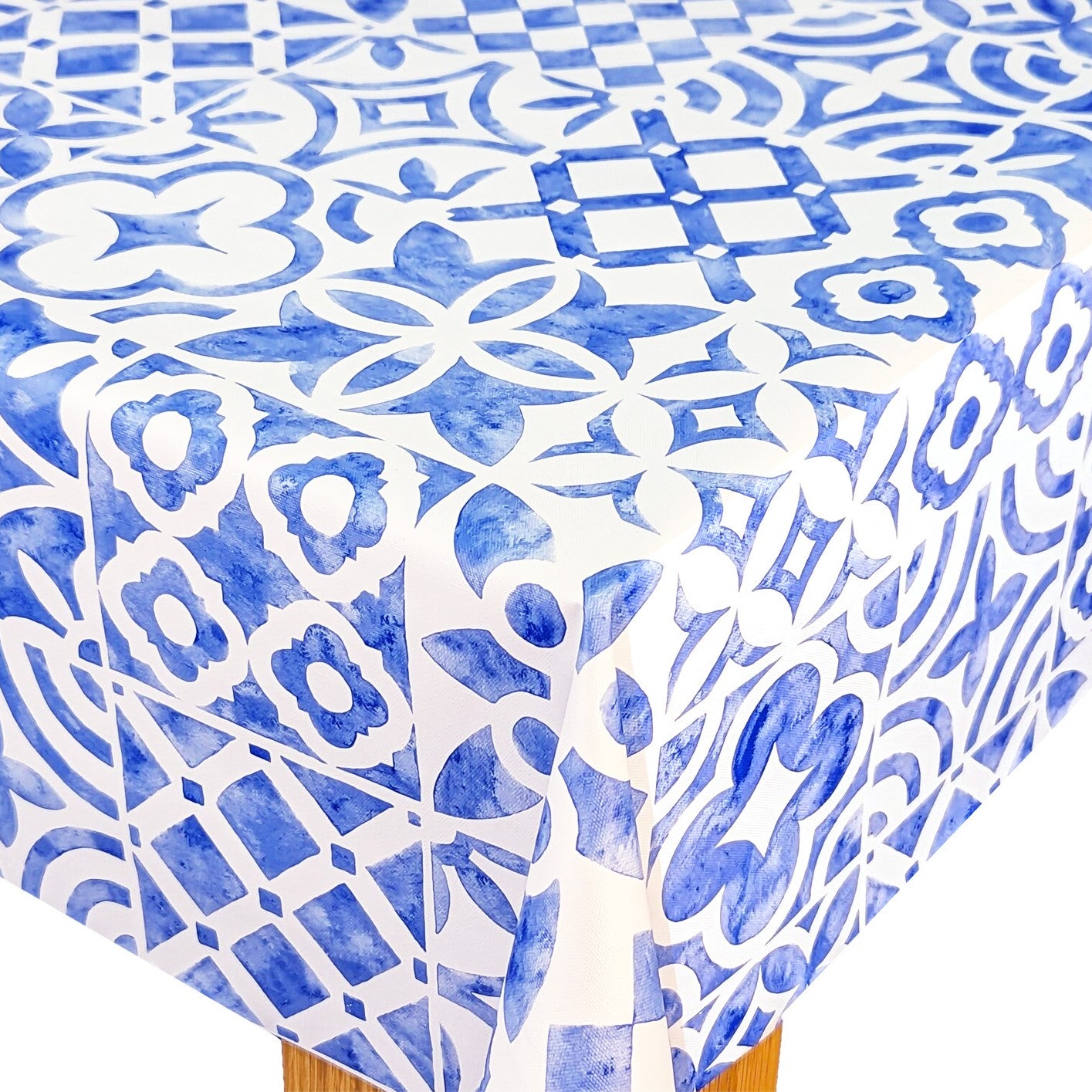 Seville Tiles Blue Vinyl Oilcloth Tablecloth - Wipe Clean Tablecloths ...