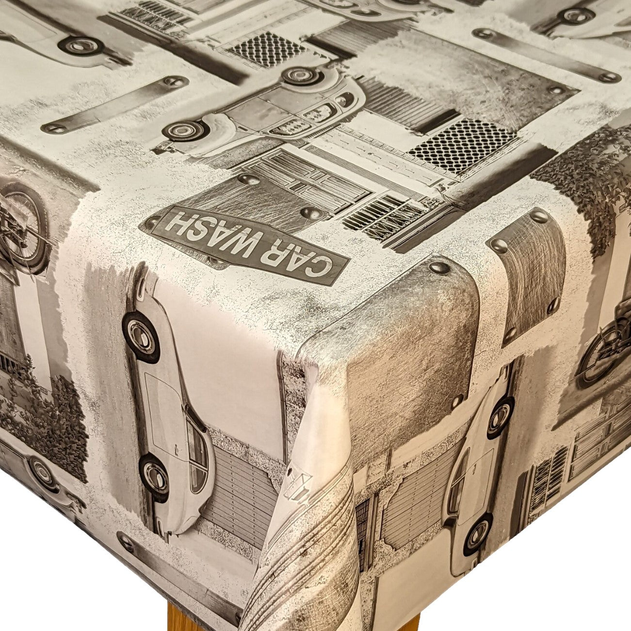 Vintage Cars and Motorbikes Vinyl Oilcloth Tablecloth - Wipe Clean ...