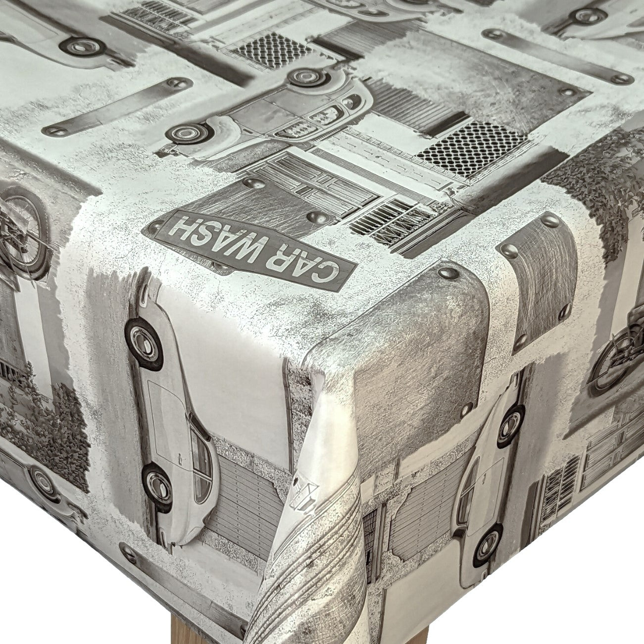 Vintage Cars and Motorbikes PVC Vinyl Oilcloth Tablecloth