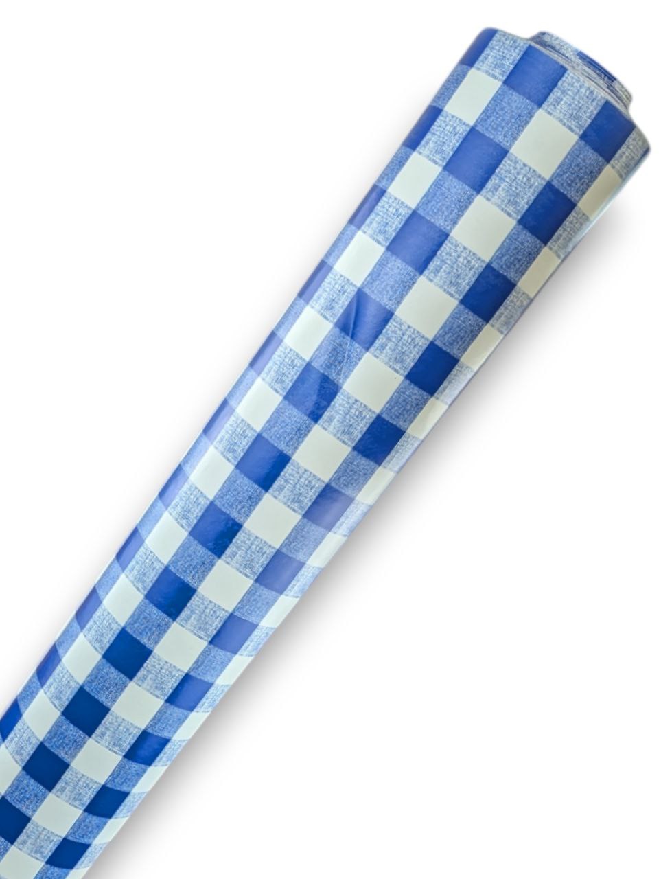 Blue Classic Gingham Check PVC Vinyl Tablecloth 20 Metres -Minor Print