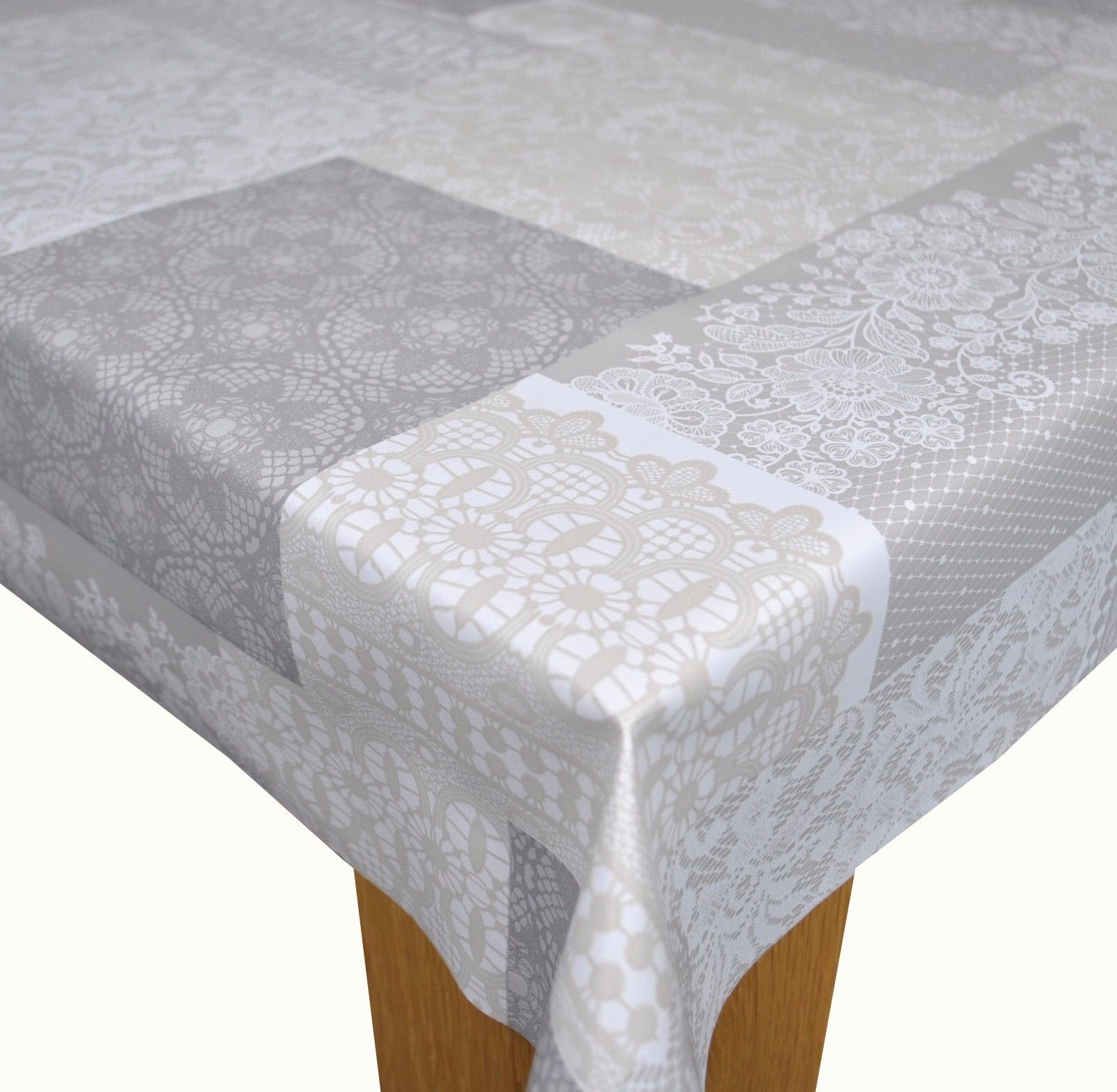 Bruges Light Grey Lace Pattern Squares PVC Vinyl Wipe Clean Tablecloth