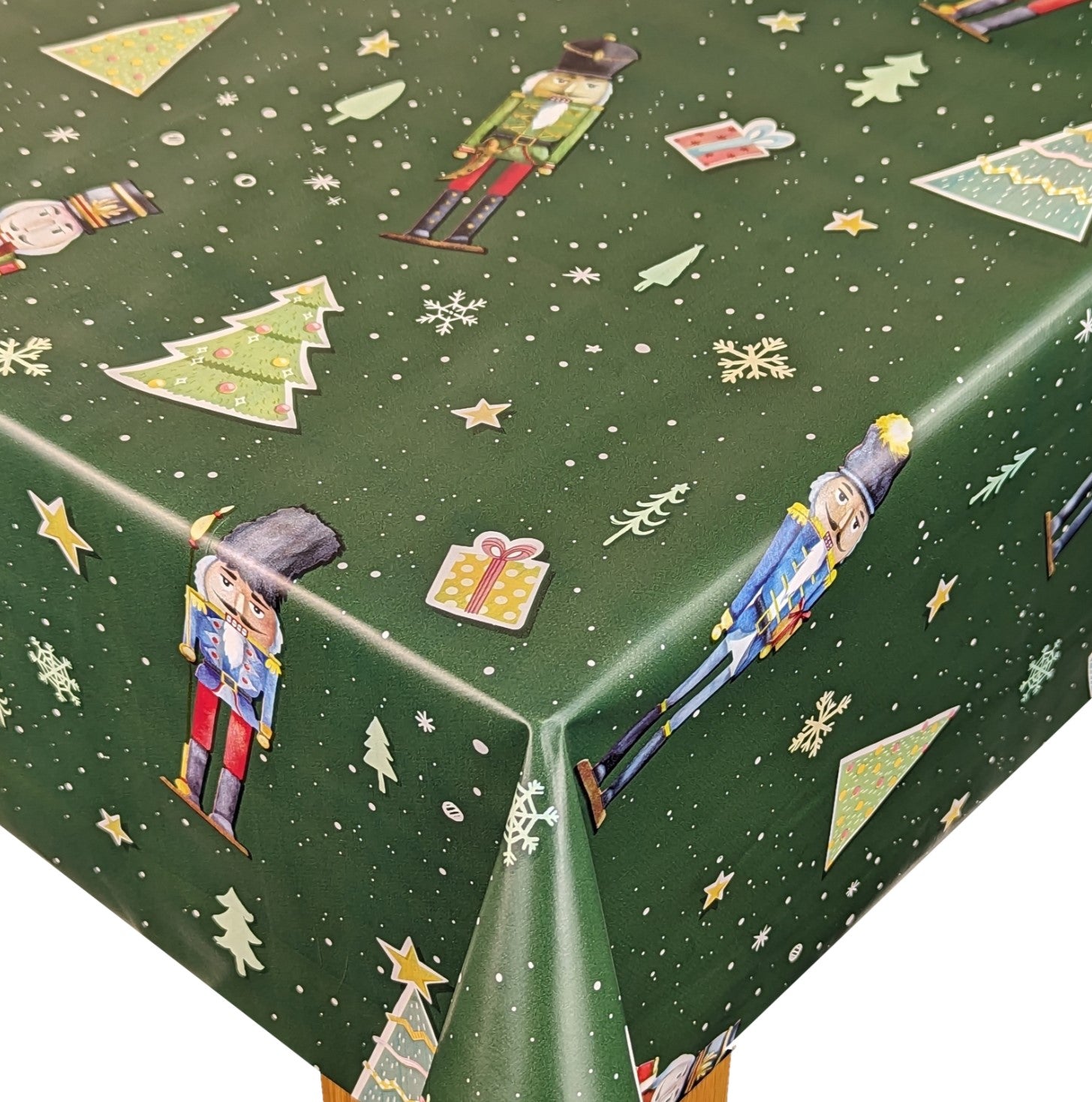 Nutcracker Christmas Green Vinyl Oilcloth Tablecloth