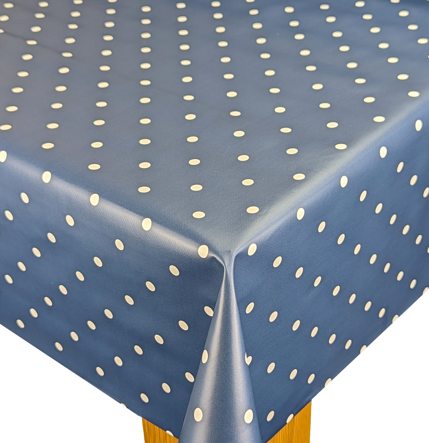 Navy Blue Polka Dot PVC Wipe Clean Tablecloth
