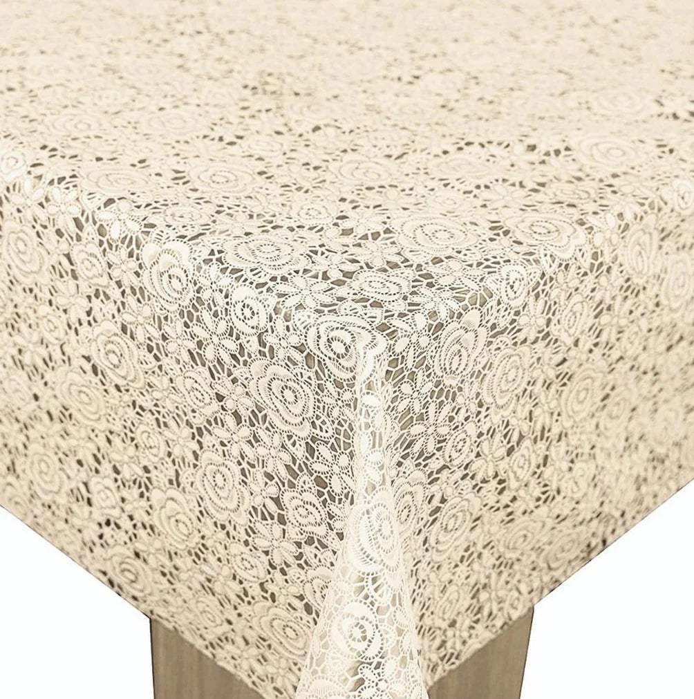Floral Cream Lace Pattern vinyl tablecloth 200cm x 140cm-Warehouse Cle