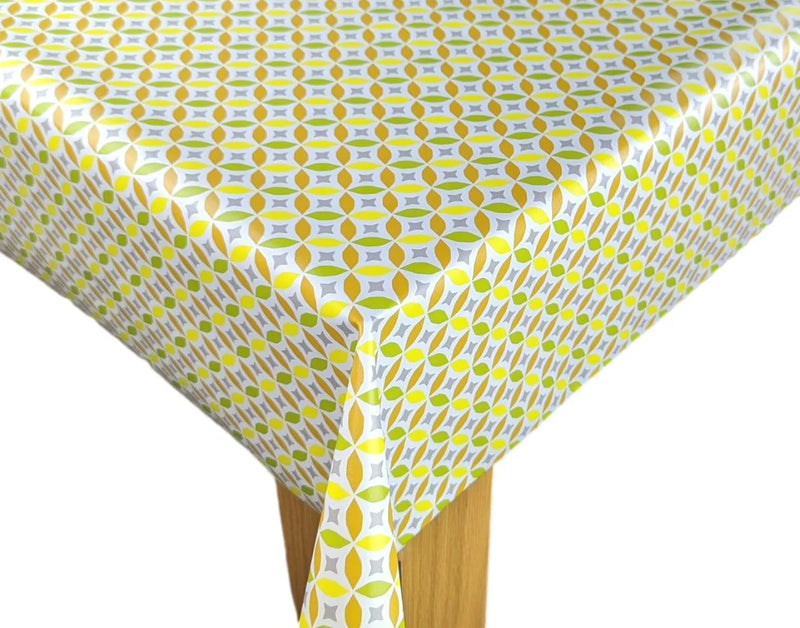 Geometric Circles Grey and Citrus PVC Vinyl Wipe Clean Tablecloth 170c