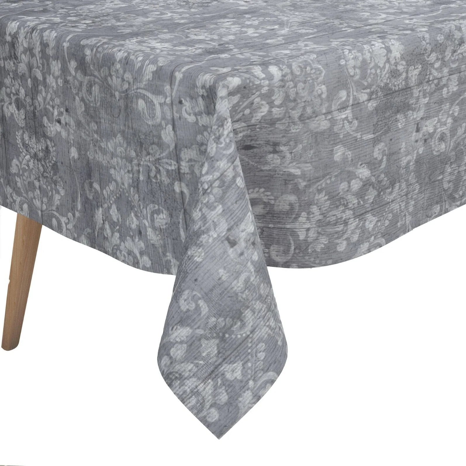 Floral Rustic Grey Wood PVC Vinyl Wipe Clean Tablecloth 120cm x 140cm