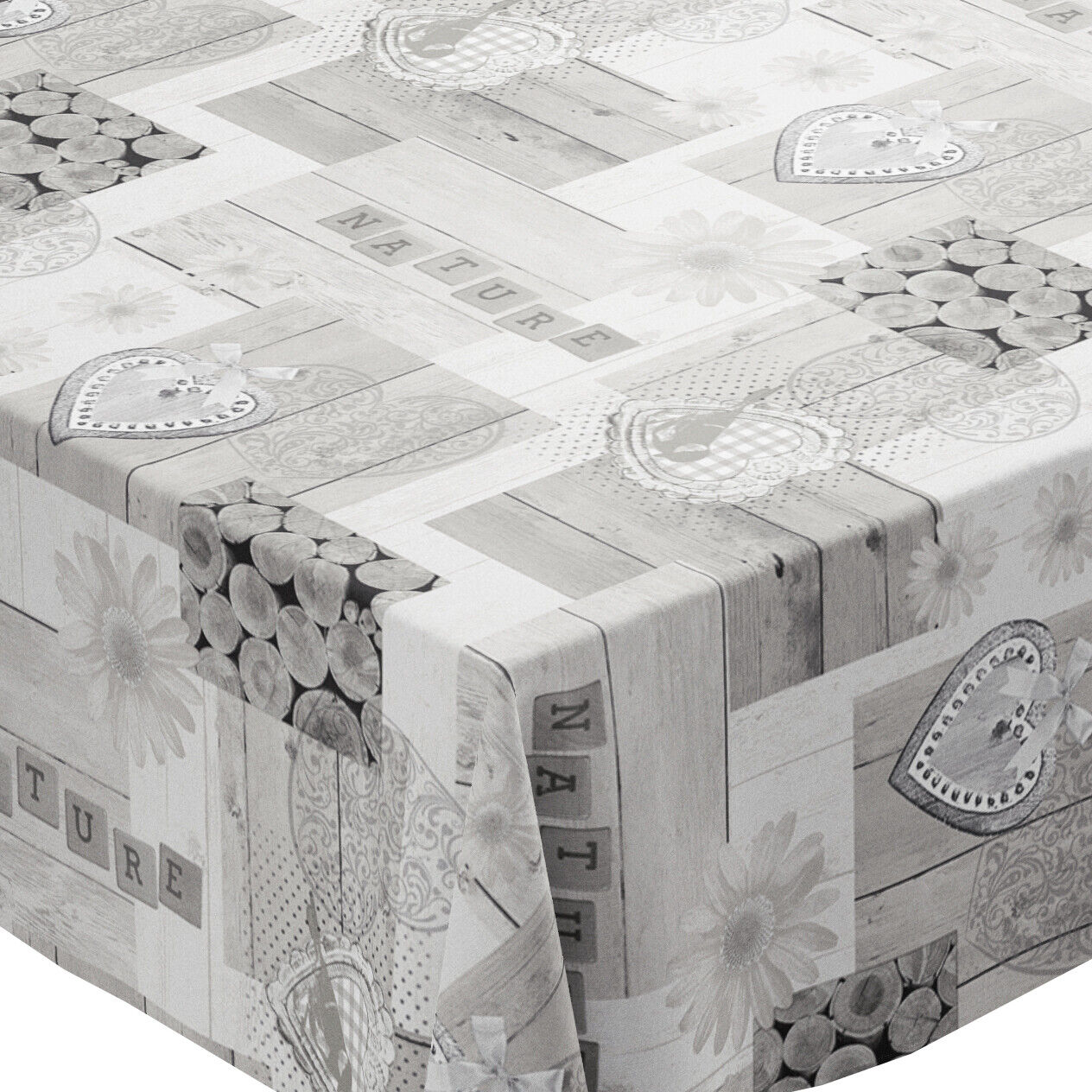 Grey Love Nature PVC Vinyl Wipe Clean Tablecloth 120cm x 140cm Warehou