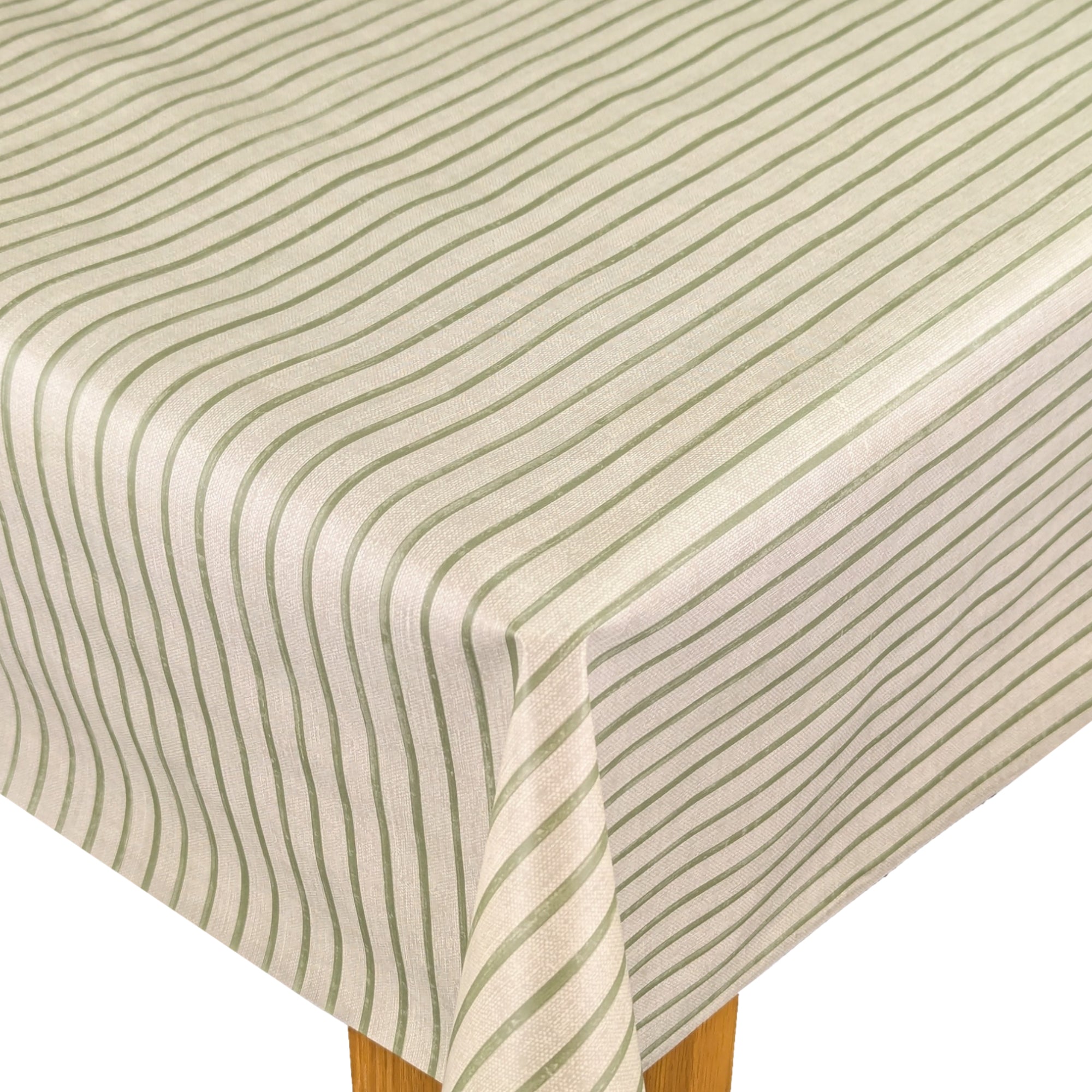 Linen Effect Green Stripe Vinyl Oilcloth Tablecloth - Wipe Clean ...