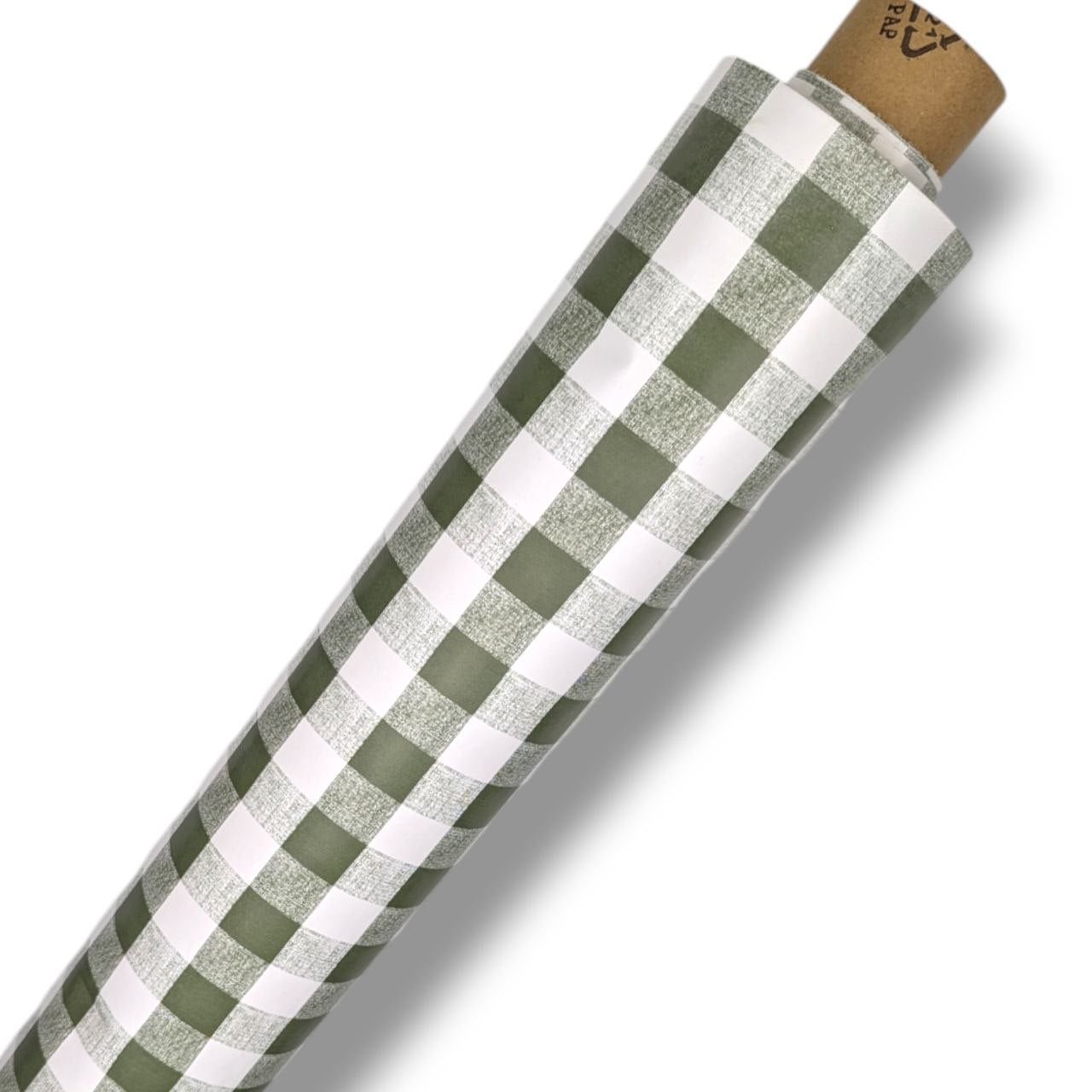 Olive Green Gingham Check PVC Vinyl Tablecloth 20 Metres -Minor Print