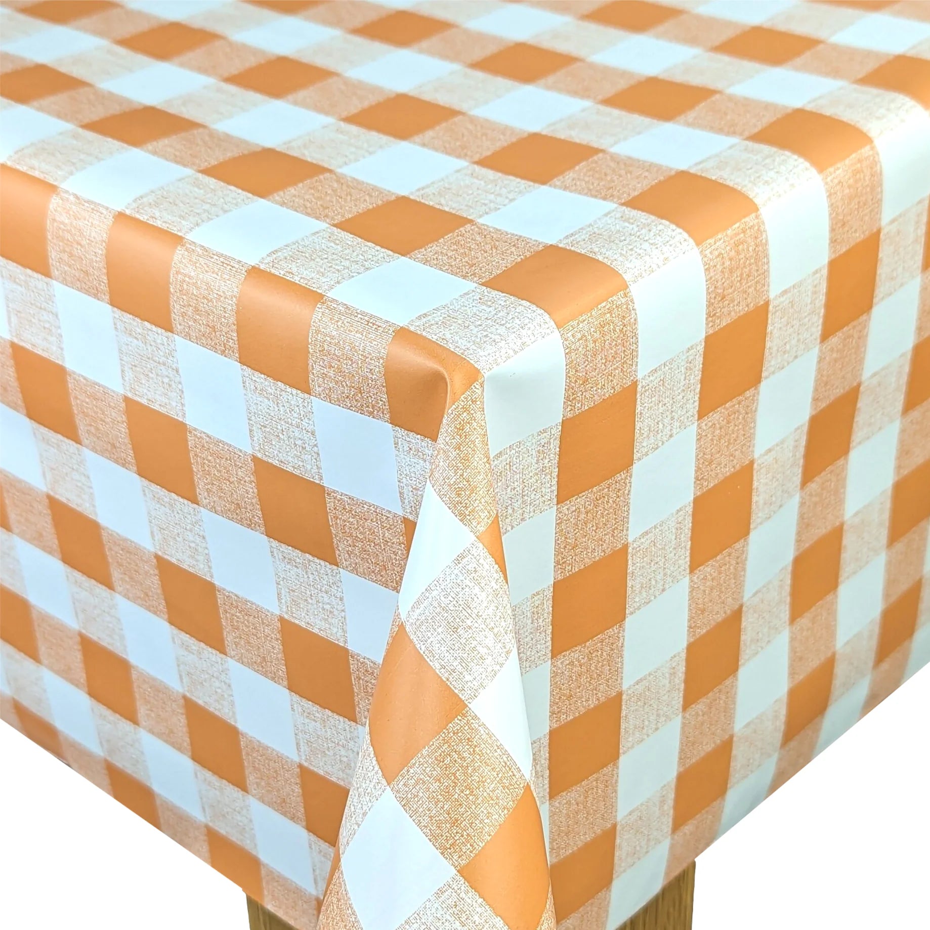 Classic Orange Gingham Check PVC Vinyl Tablecloth Roll 20 Metres x 140