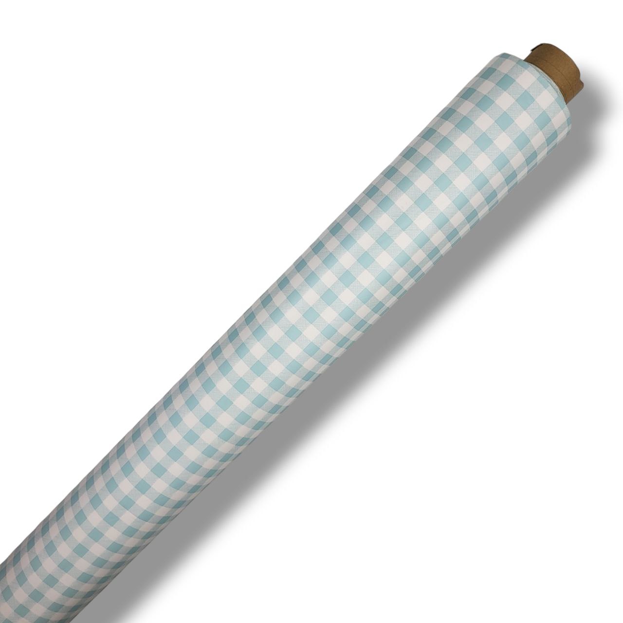 Baby Blue and White Mini Check Gingham PVC Vinyl Tablecloth 20 Metres
