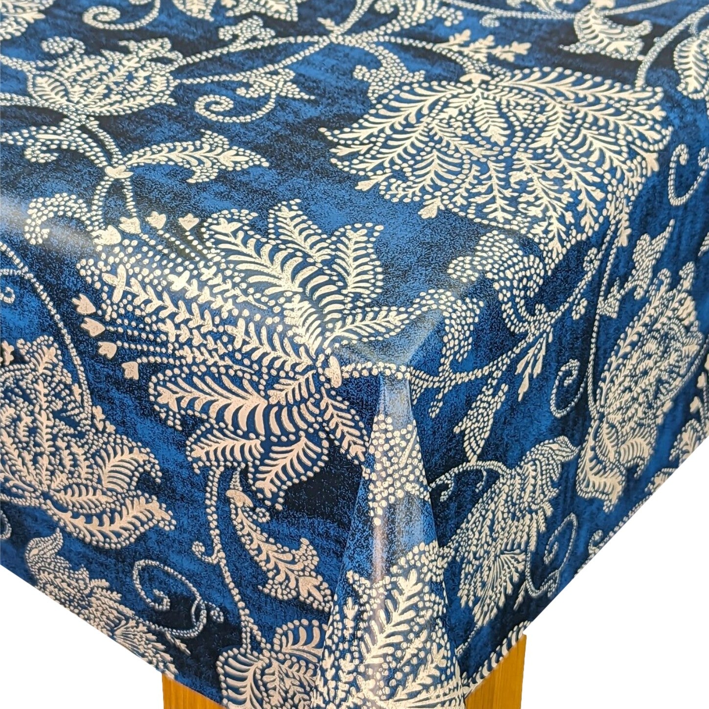 Silver on Blue Design Vinyl Oilcloth Tablecloth - Vinyl Tablecloth ...
