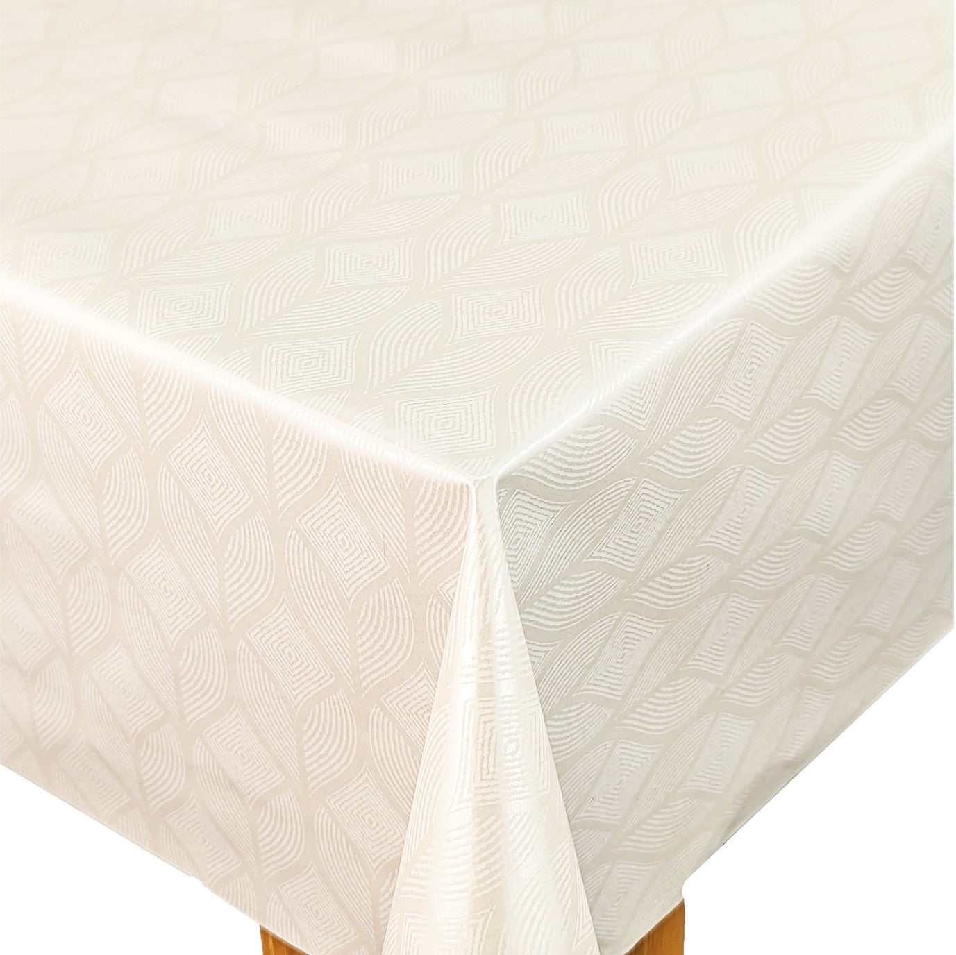 White Leaf Patterns on White Vinyl Oilcloth Tablecloth - Wipe Clean ...