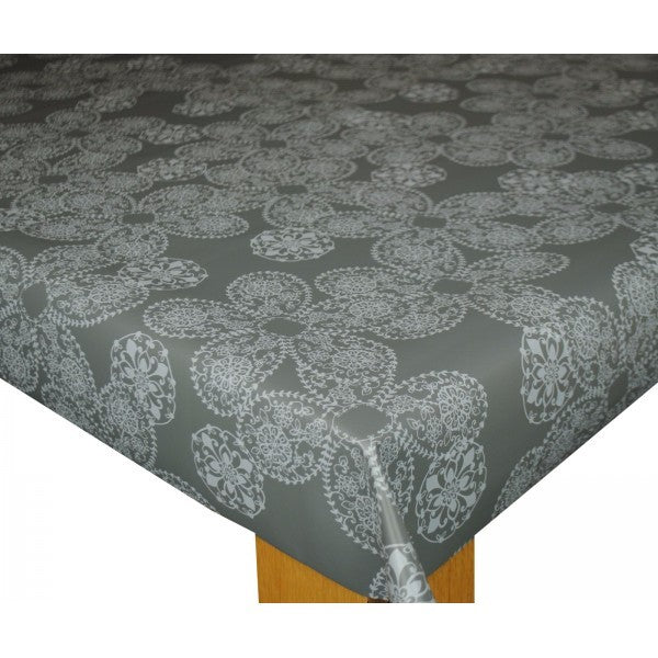 Square Wipe Clean Tablecloth Vinyl PVC 140cm x 140cm Gunmetal Grey Lac