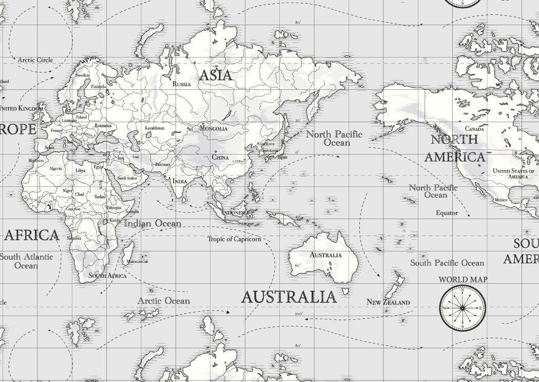 Round Wipe Clean Tablecloth PVC Oilcloth 132cm Maps Grey