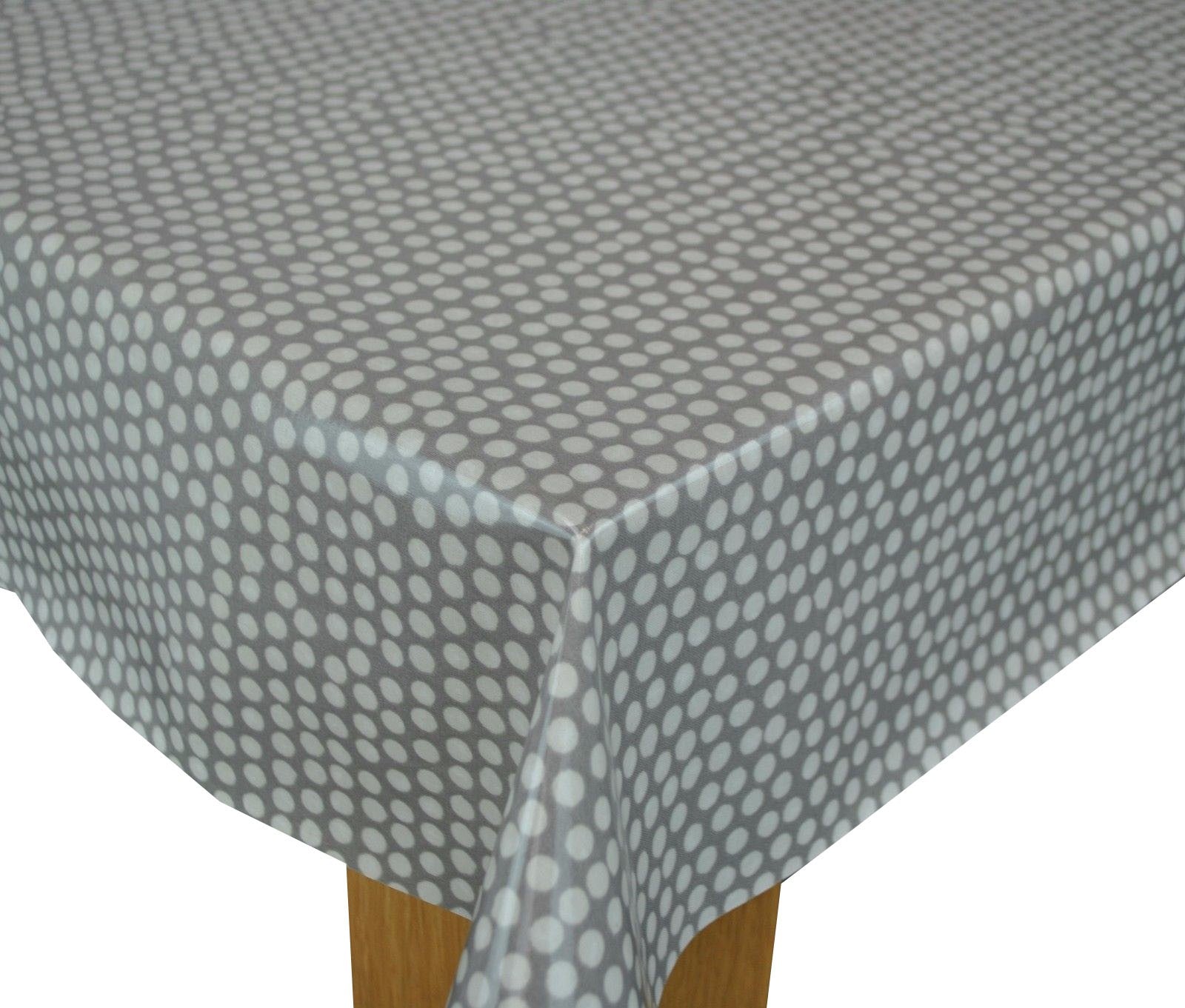 Round Wipe Clean Tablecloth PVC Oilcloth 132cm Spotty Grey
