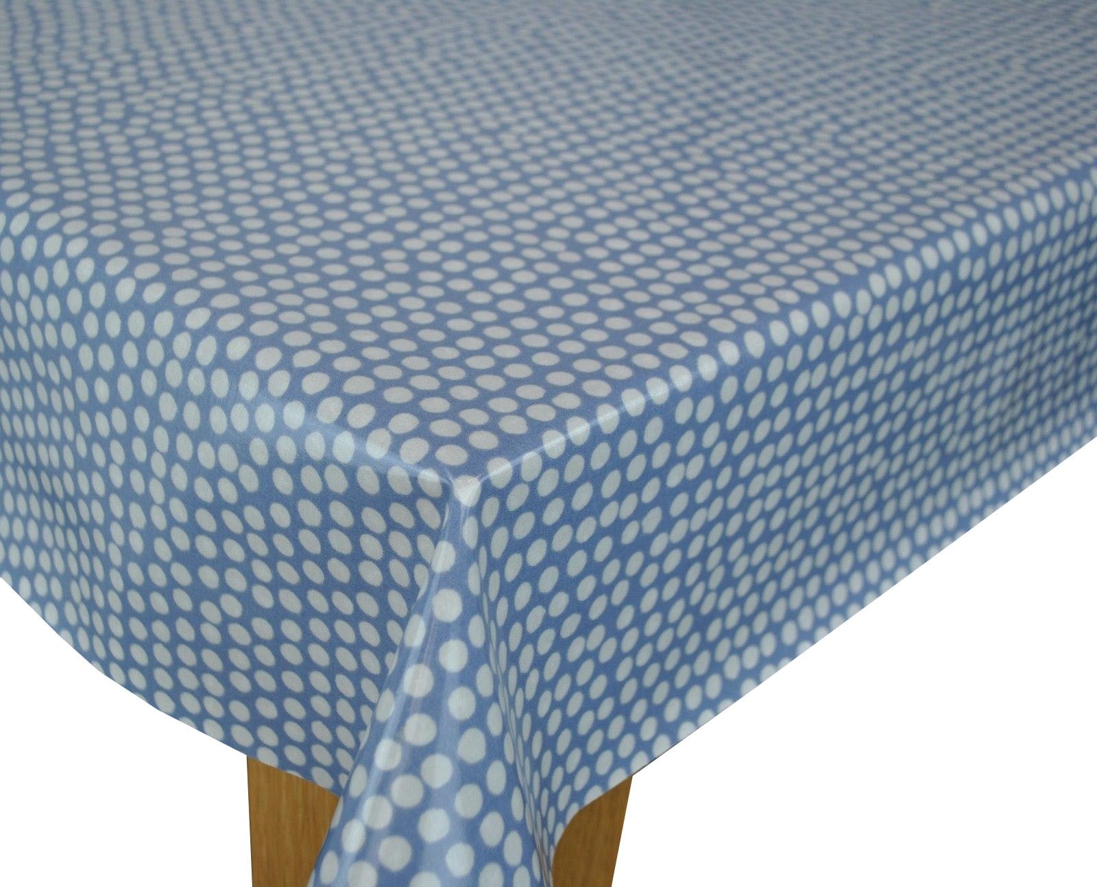 Round Wipe Clean Tablecloth PVC Oilcloth 132cm Spotty China Blue