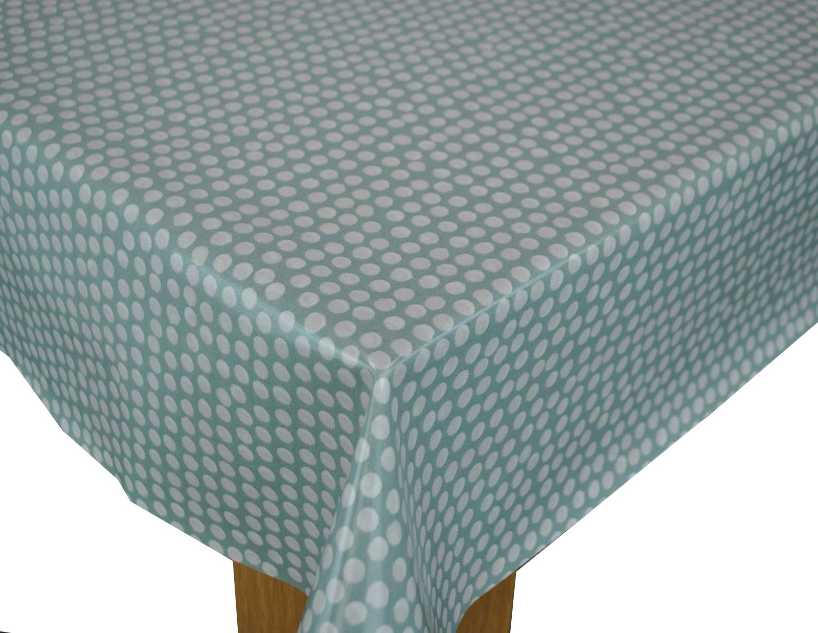 Round Wipe Clean Tablecloth PVC Oilcloth 132cm Spotty Duckegg