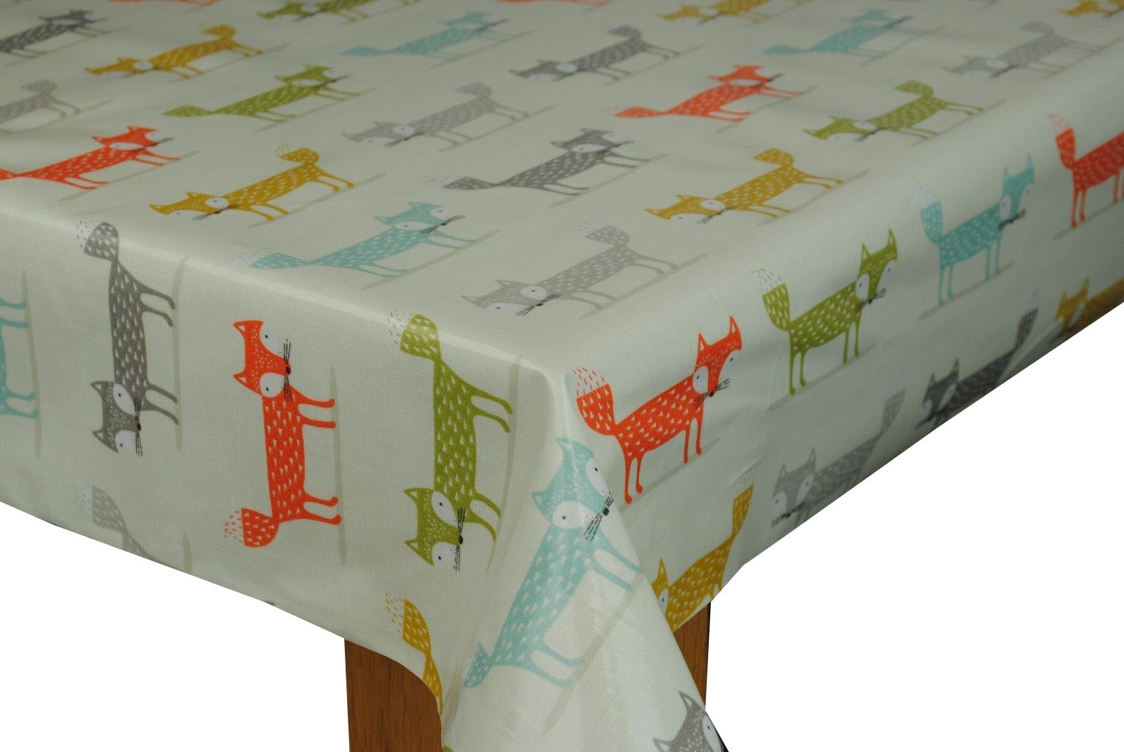 Square Wipe Clean Tablecloth PVC Oilcloth 132cm x 132cm Foxy Fox Multi