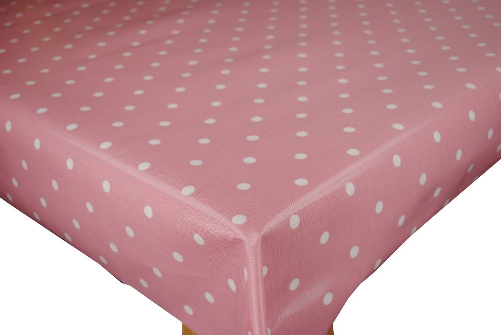 Round Wipe Clean Tablecloth PVC Oilcloth 132cm Dotty Rose Pink