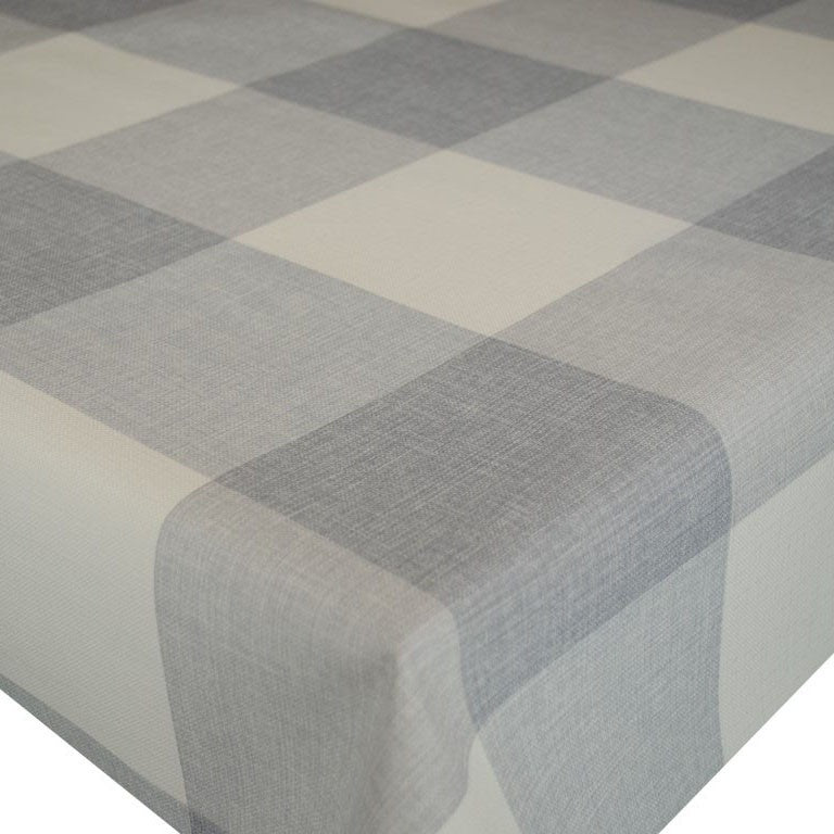 Maxine Grey Linen Check Vinyl Oilcloth Tablecloth Vinyl Oilcloth ...