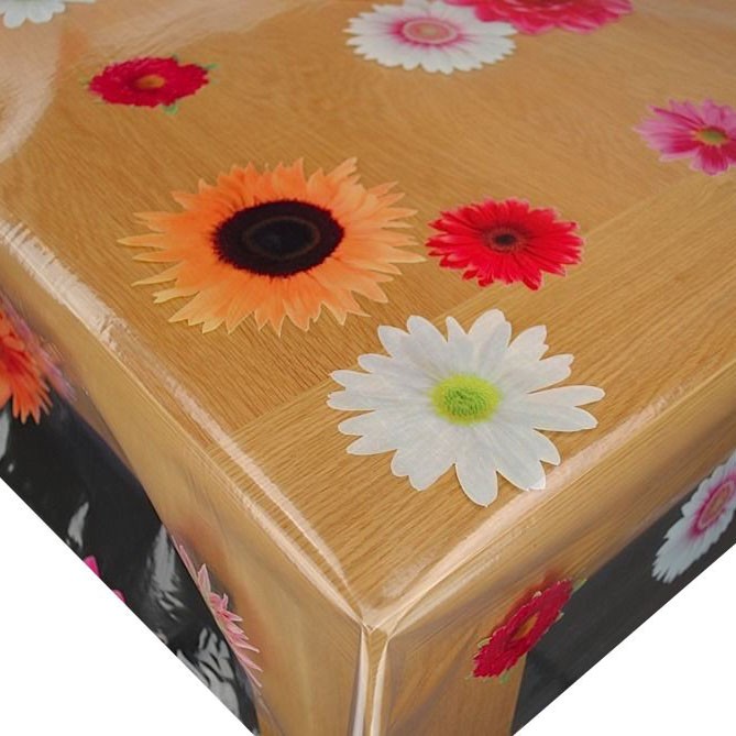 Funky Flowers on Crystal Clear Vinyl Oilcloth Tablecloth - Wipe Clean ...