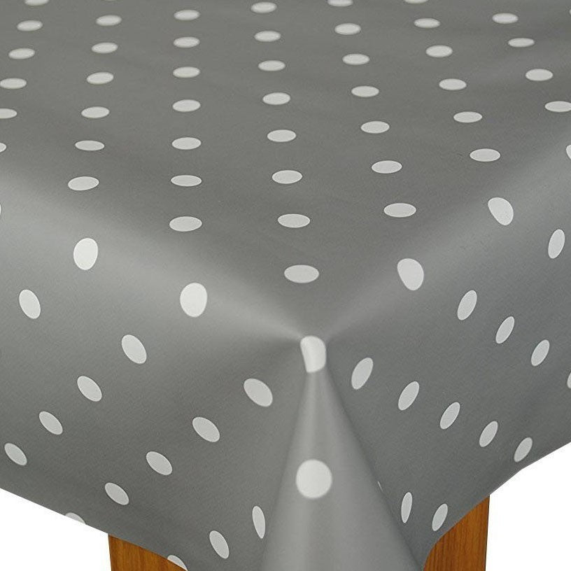 Slate Grey Polka Dot- Vinyl Tablecloth - Wipe Clean Tablecloth