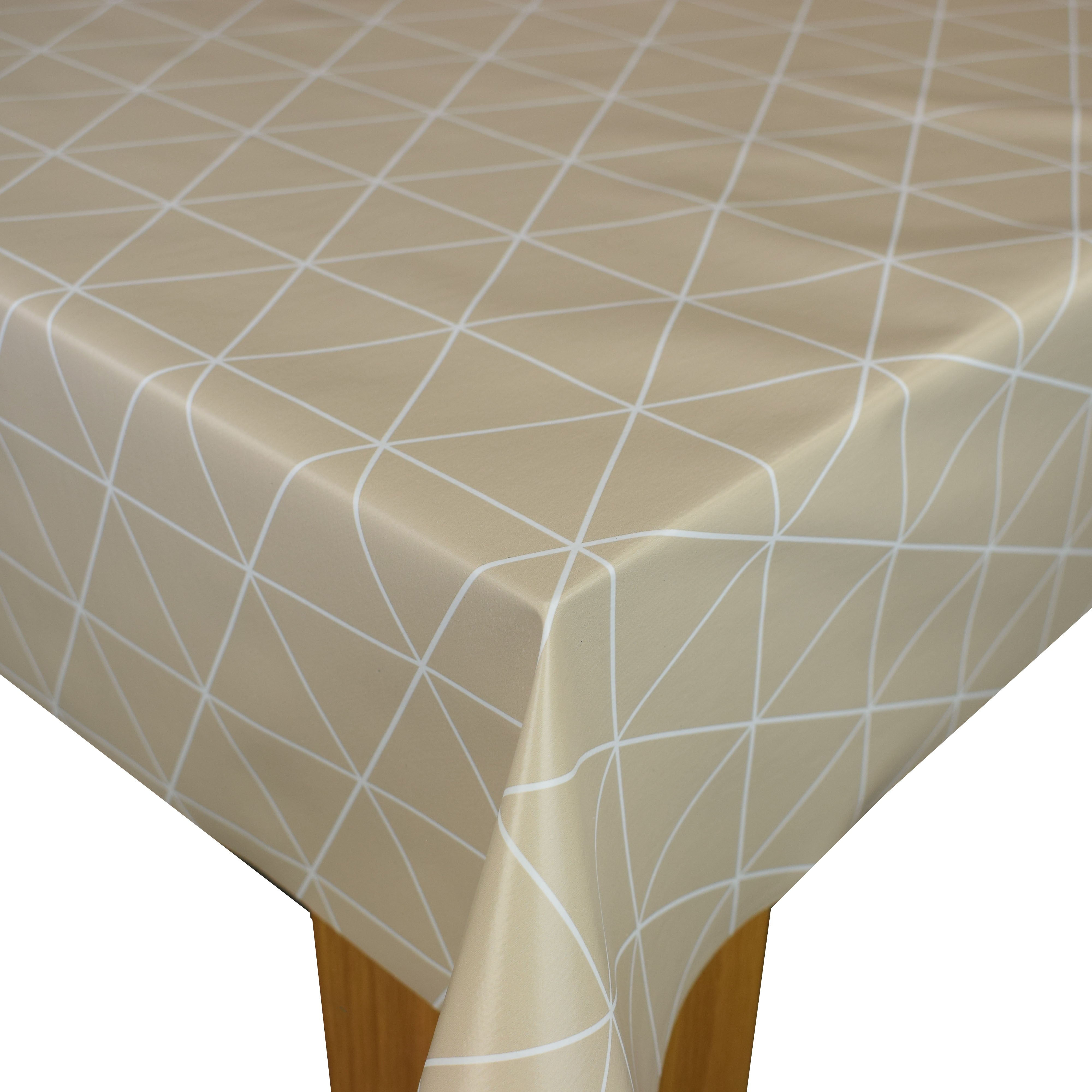 Beige Geometric Triangles Vinyl Oilcloth Tablecloth - Wipe Clean ...