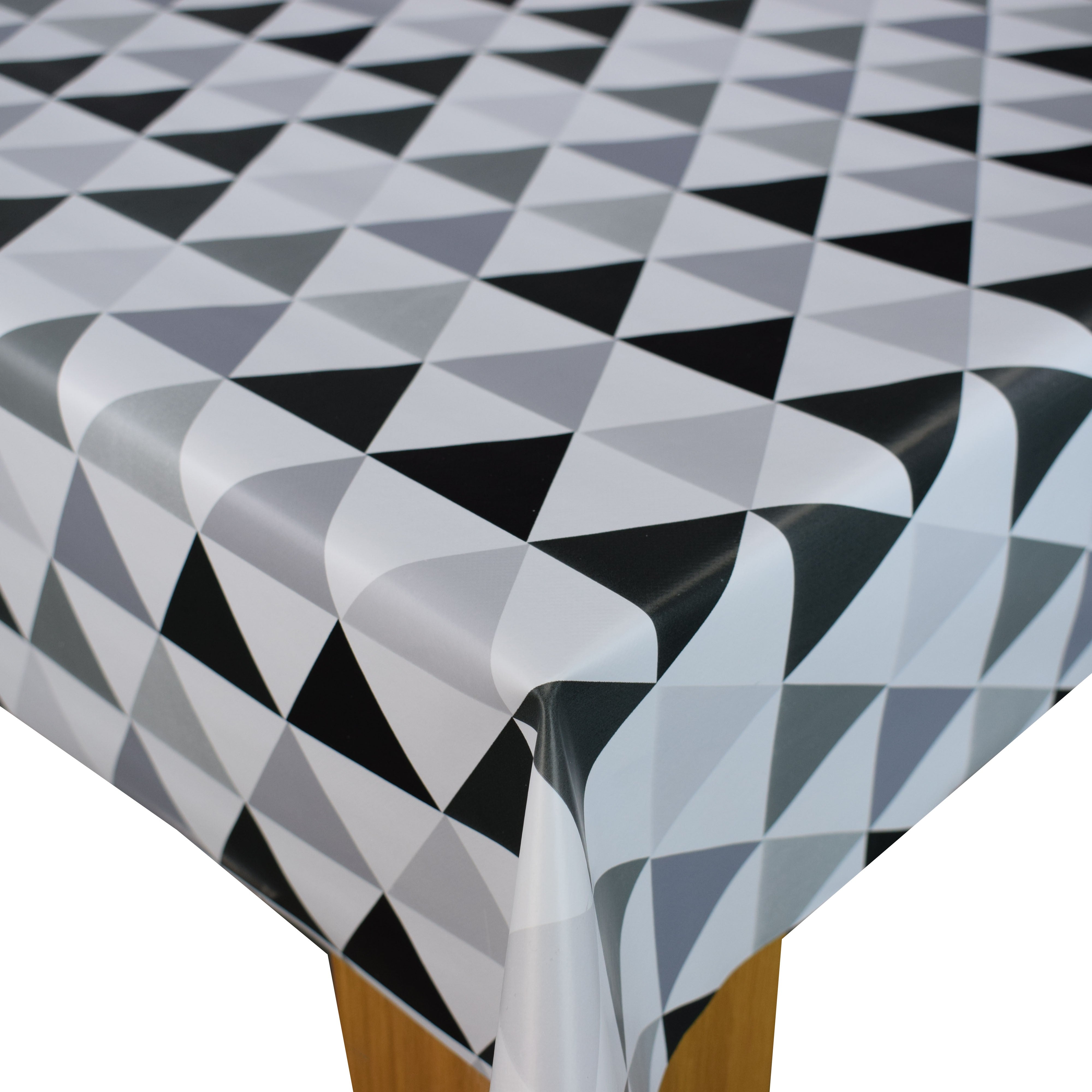 Gretna Geometric Triangle Graphite Vinyl Oilcloth Tablecloth - Wipe ...