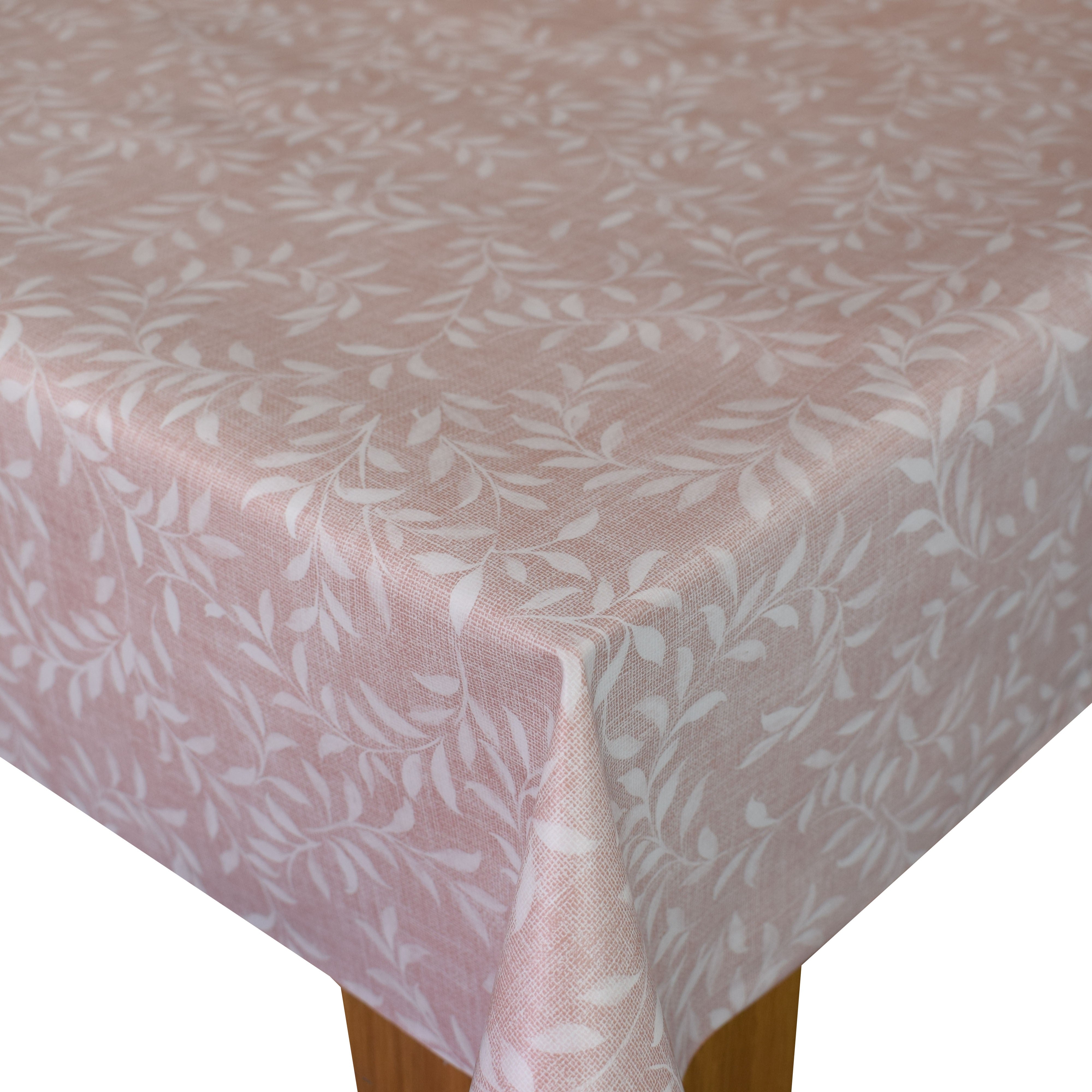 Pink Willow Leaves Vinyl Oilcloth Tablecloth - Wipe Clean Tablecloths ...