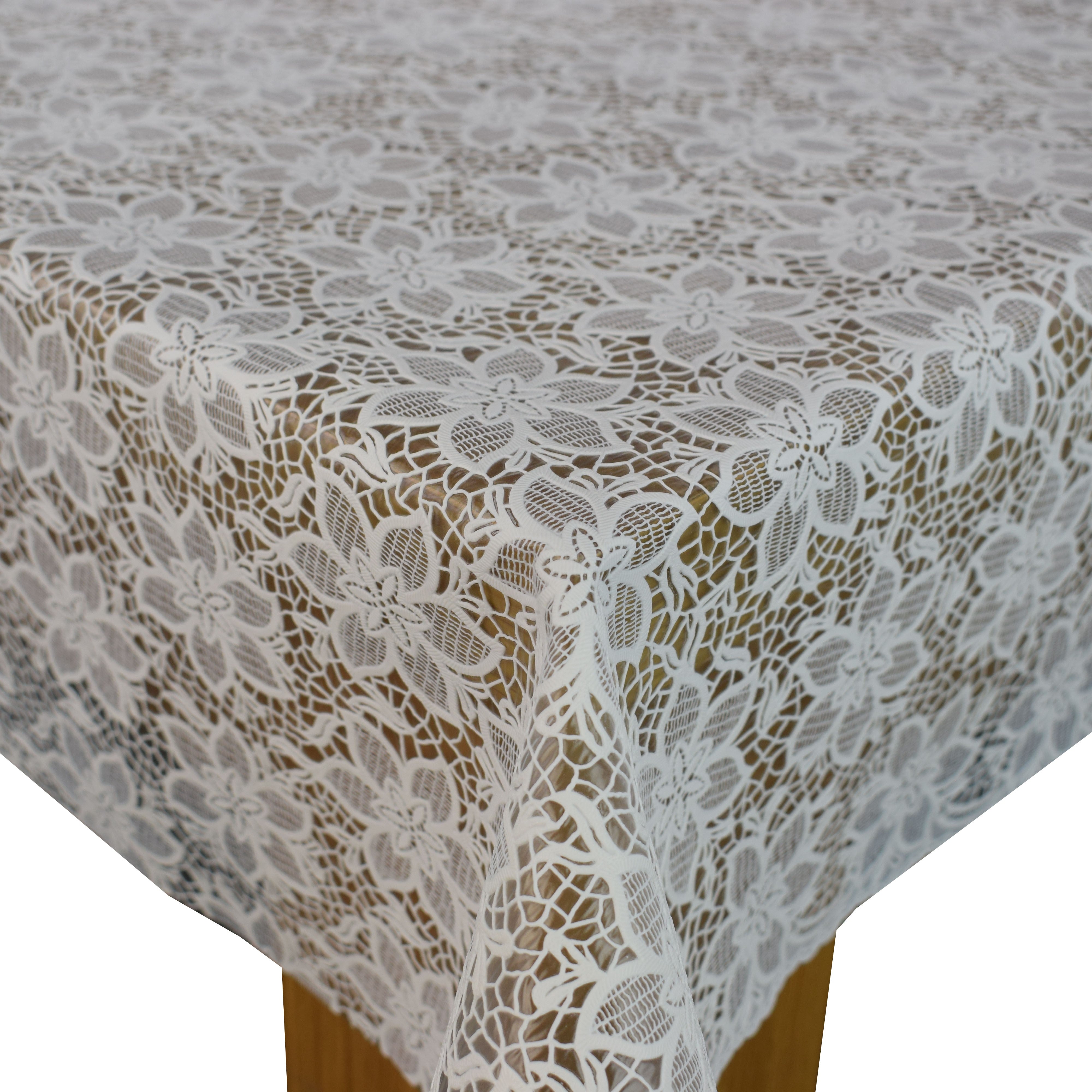 Precious White PVC Lace Vinyl Oilcloth Tablecloth - Wipe Clean ...