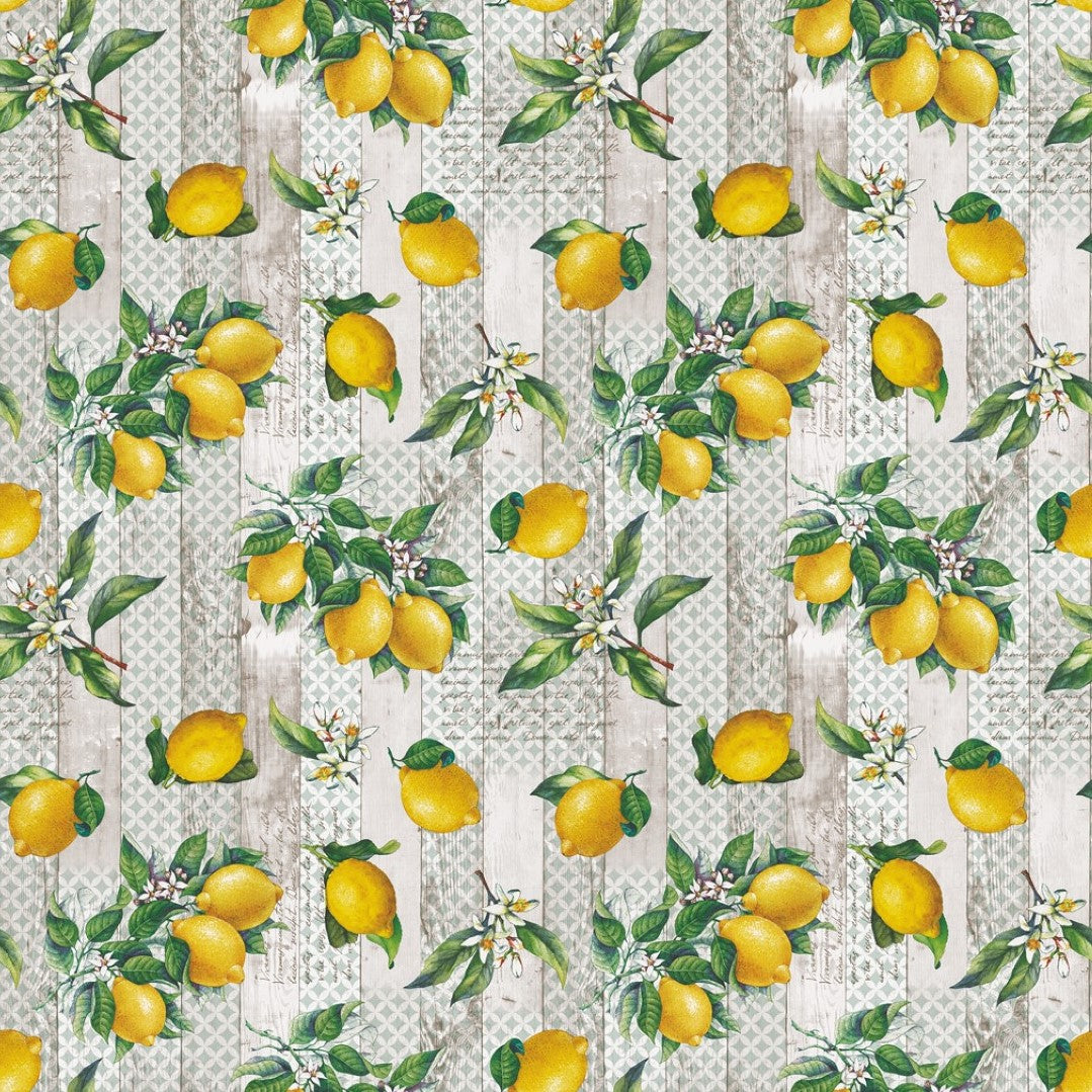 Lemons on Wood Effect Vinyl Oilcloth Tablecloth