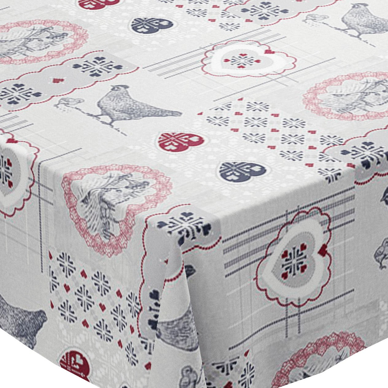 Love Chickens grey Vinyl Oilcloth Tablecloth - Wipe Clean Tablecloths ...
