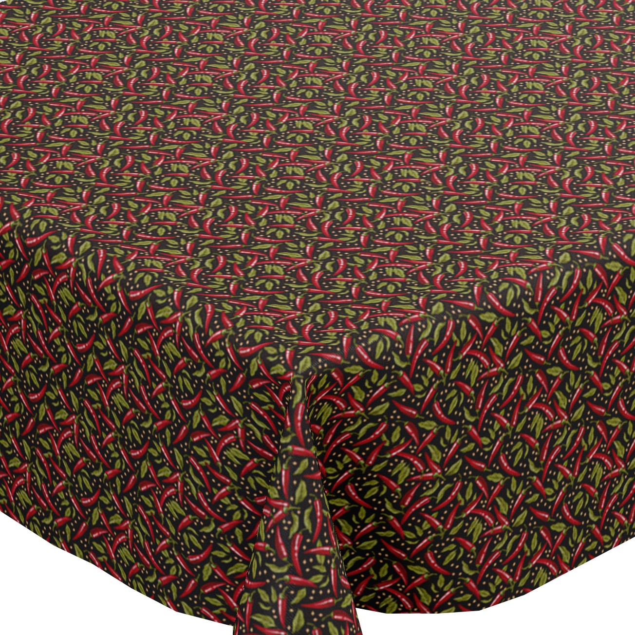 Little Chilli Pepper on Black Vinyl Oilcloth Tablecloth - Wipe Clean ...